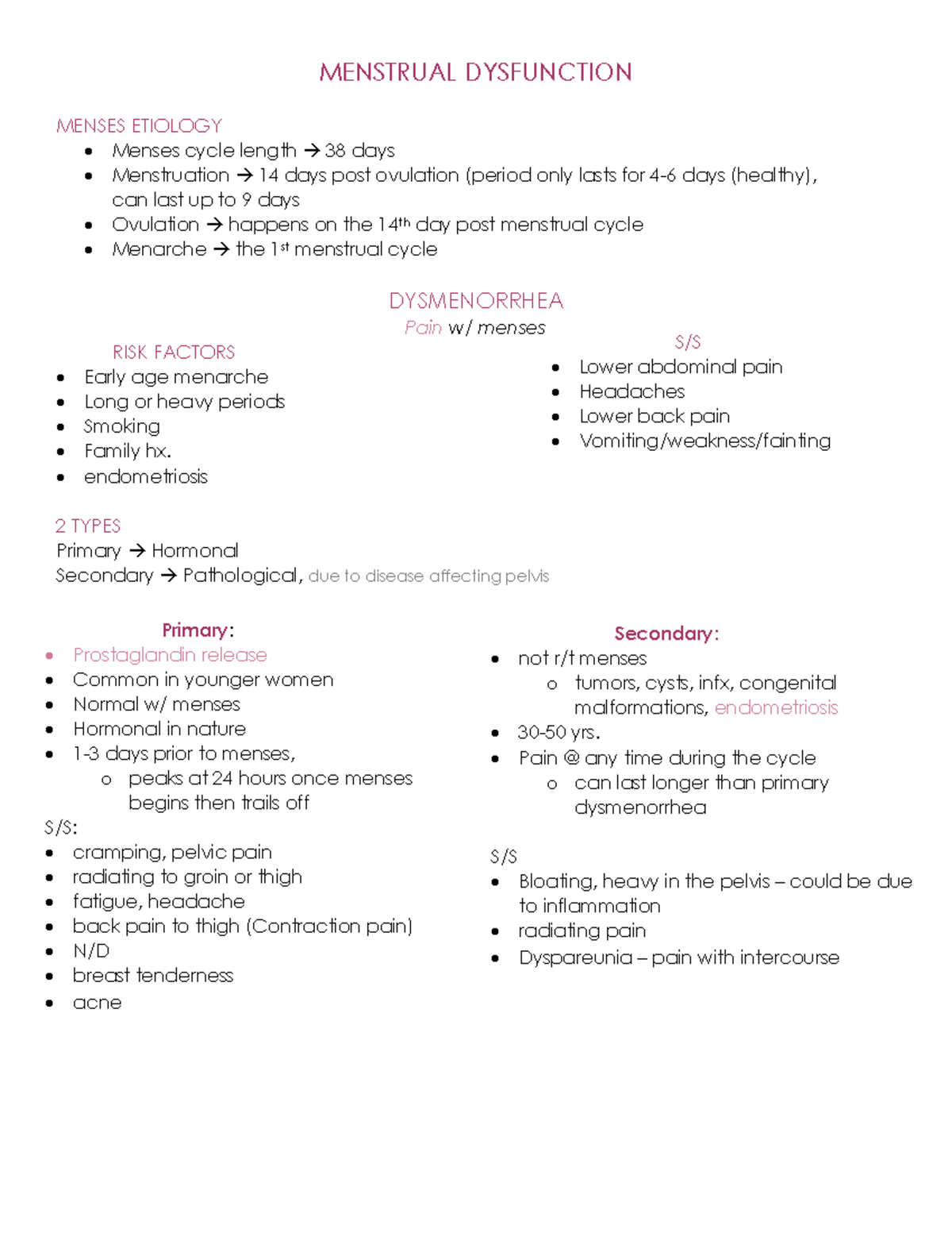 Menstrual Dysfunction and Menopause study guide - S/S Lower abdominal ...