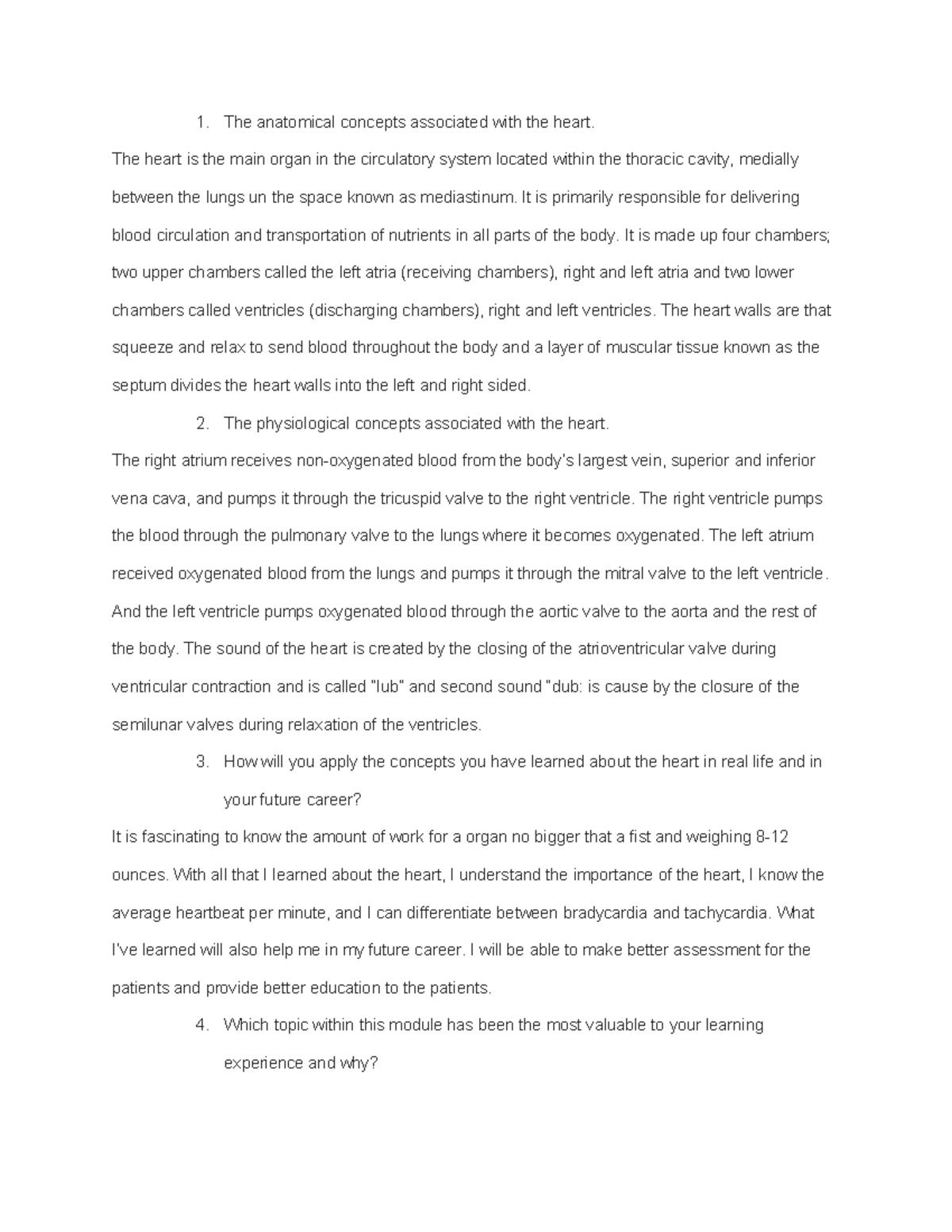 Heart assignment - The anatomical concepts associated with the heart ...