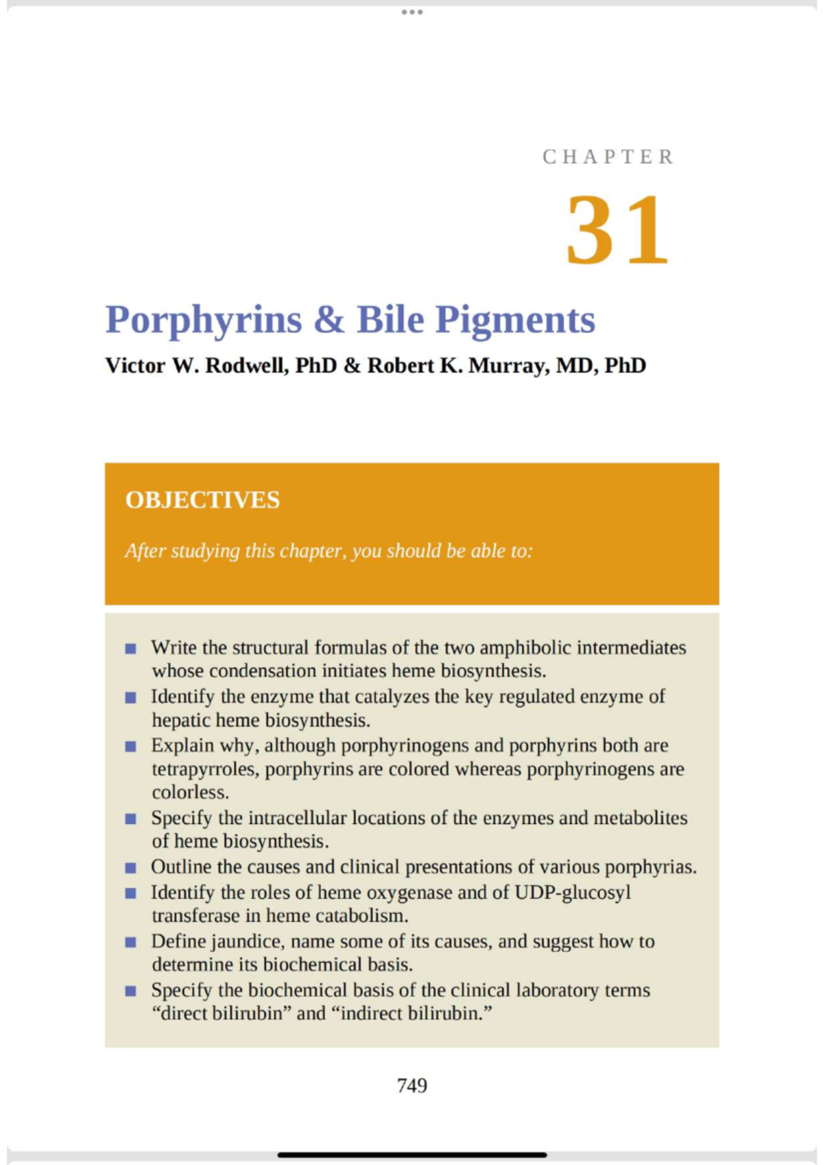 Bio chemistry harpers - CHAPTER 31 Porphyrins Bile Pigments Victor W ...