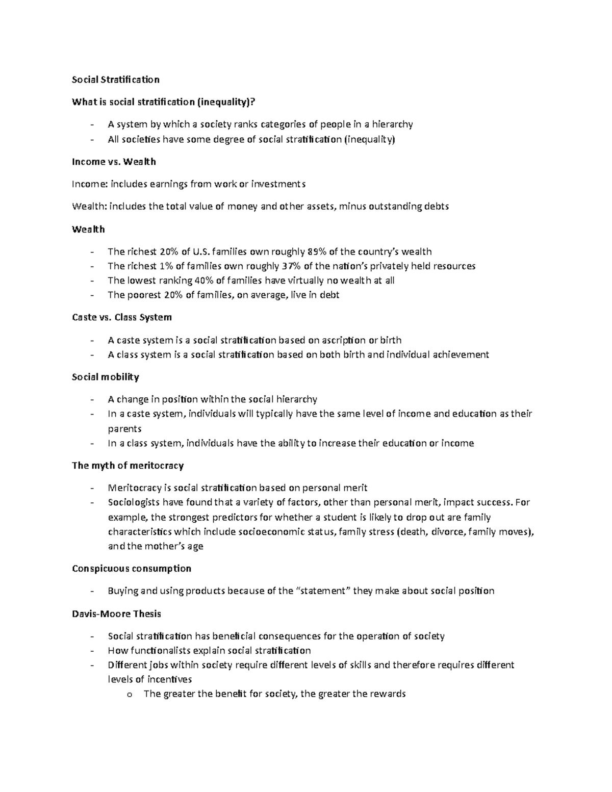 Social Stratification - Wealth Income: includes earnings from work or ...