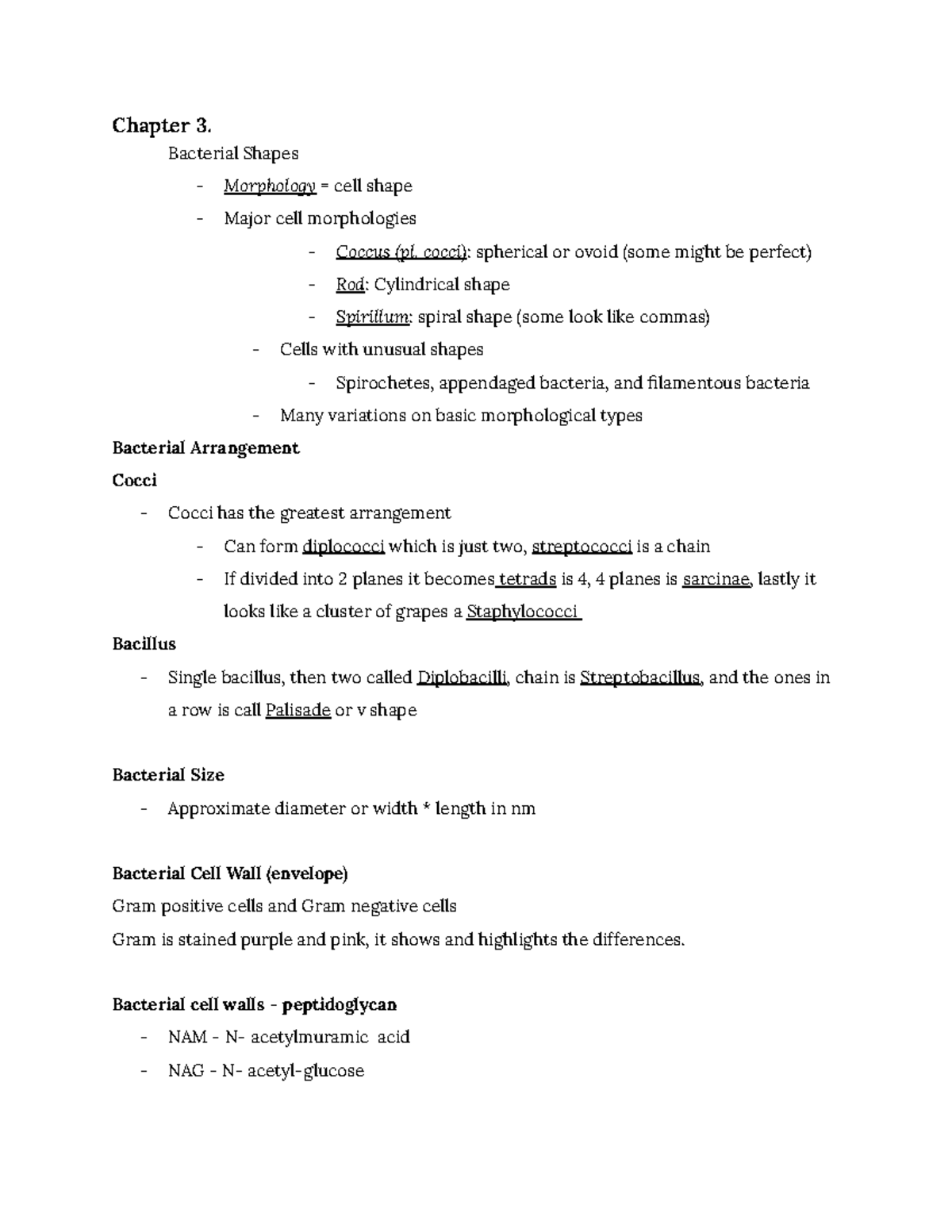 Microbiology week 2 - Chapter 3. Bacterial Shapes - Morphology = cell shape - Major cell - Studocu