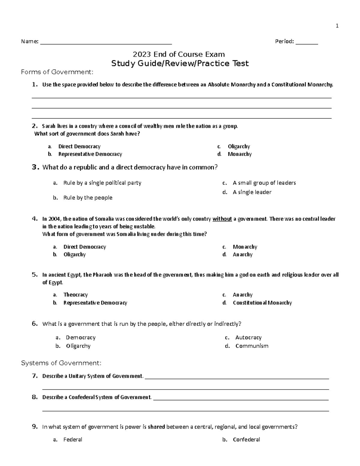 2023 EOC Review- study guide-Practice Test-110 - Name
