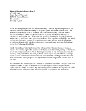 Financial Portfolio Project part 4 - Mitchell February 20, 2024 Upon ...