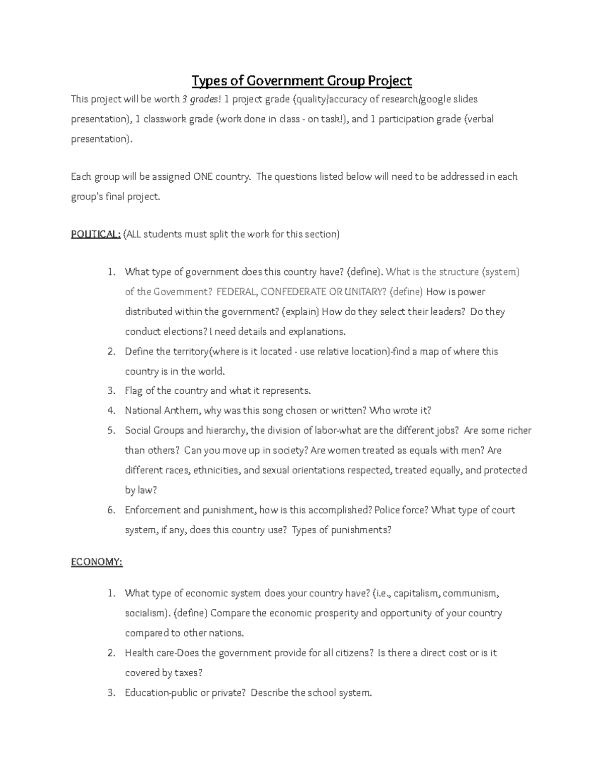 Countries and Types of Gov. Group Project - Types of Government Group ...