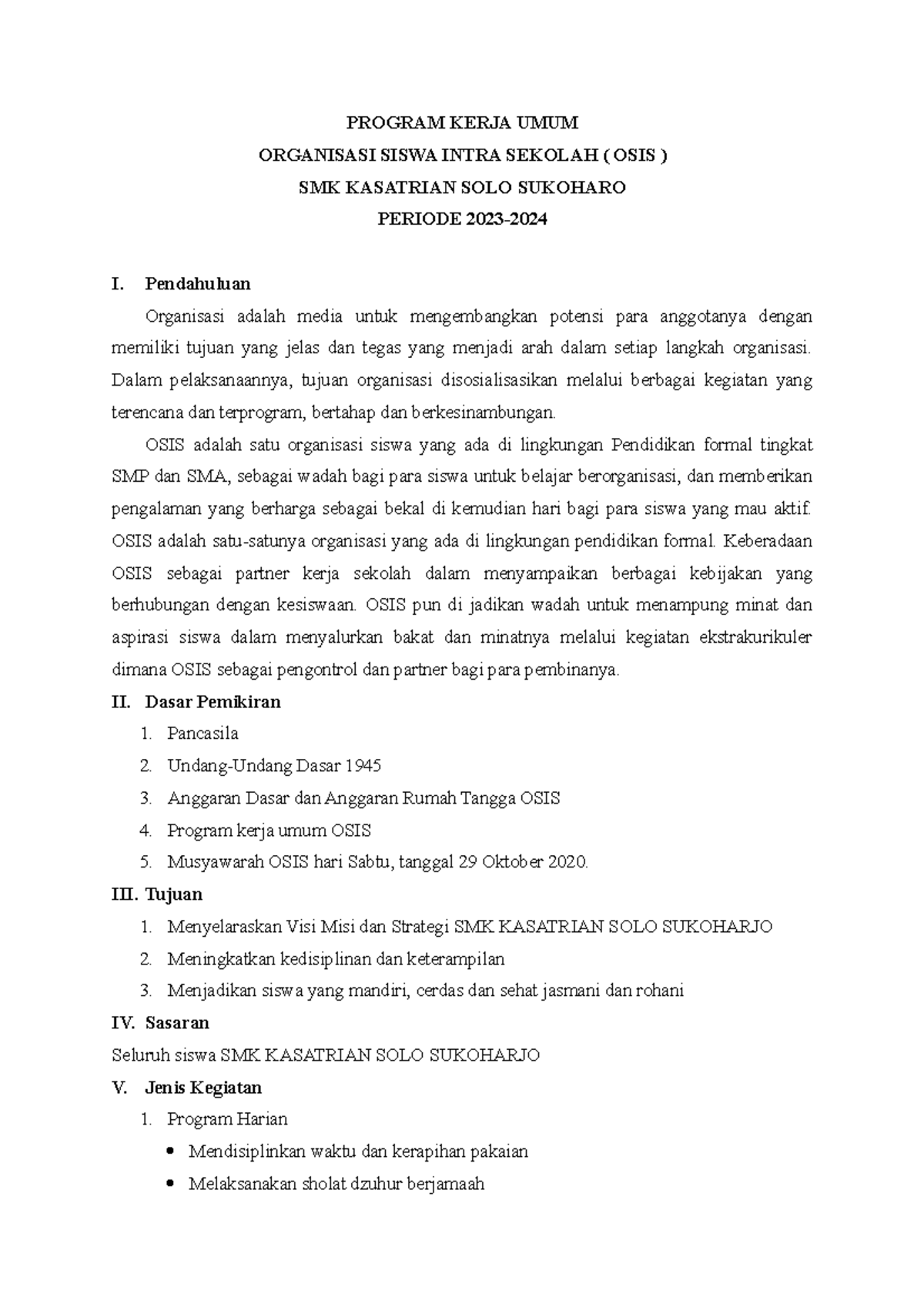 Program Kerja OSIS 1 - PROGRAM KERJA UMUM ORGANISASI SISWA INTRA ...