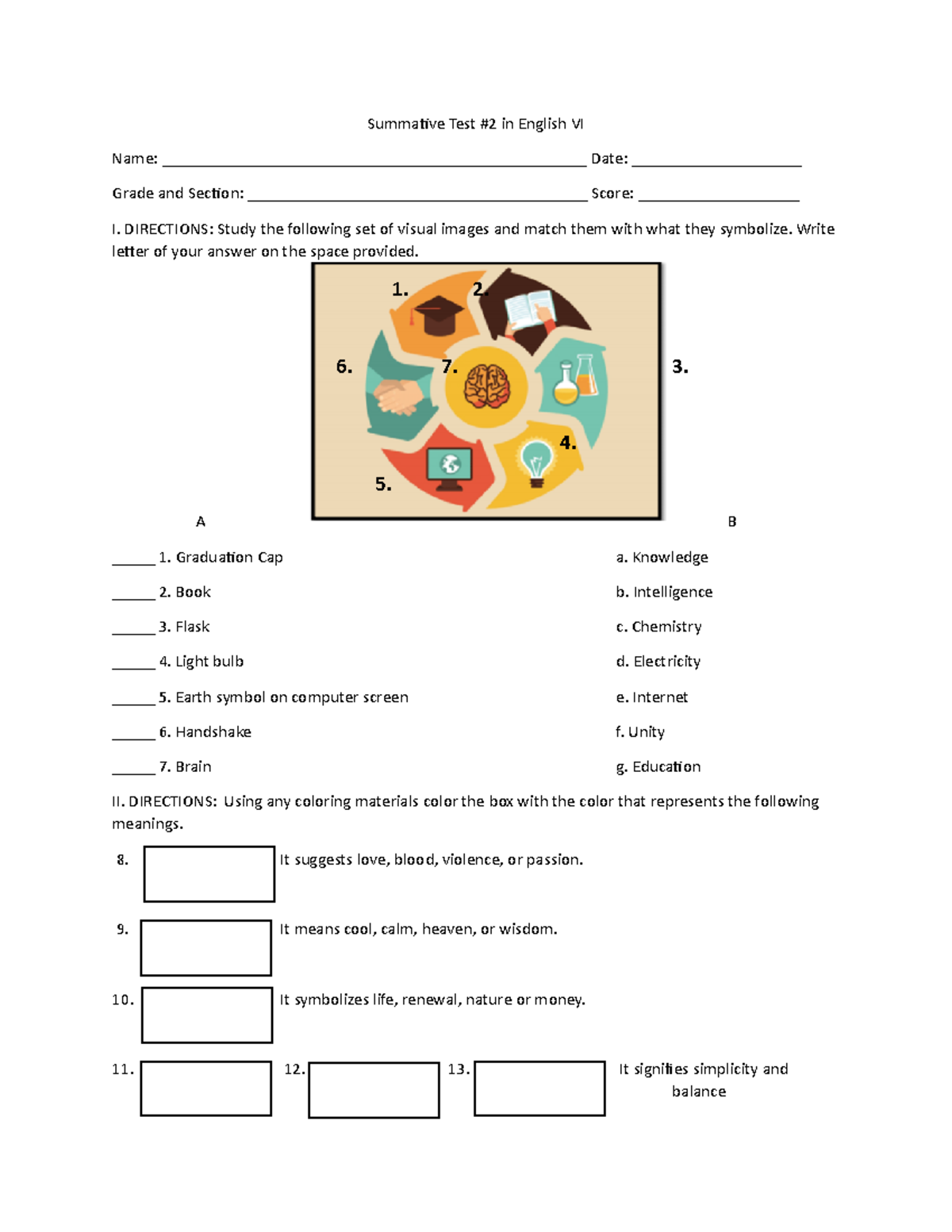Summative Test in English 2 - Summative Test #2 in English VI Name ...