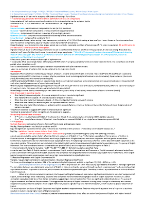 STA70007 Anova Exam Cheat Sheet - LOOK AT THE SPSS OUTPUT TIME(%x1) - Studocu