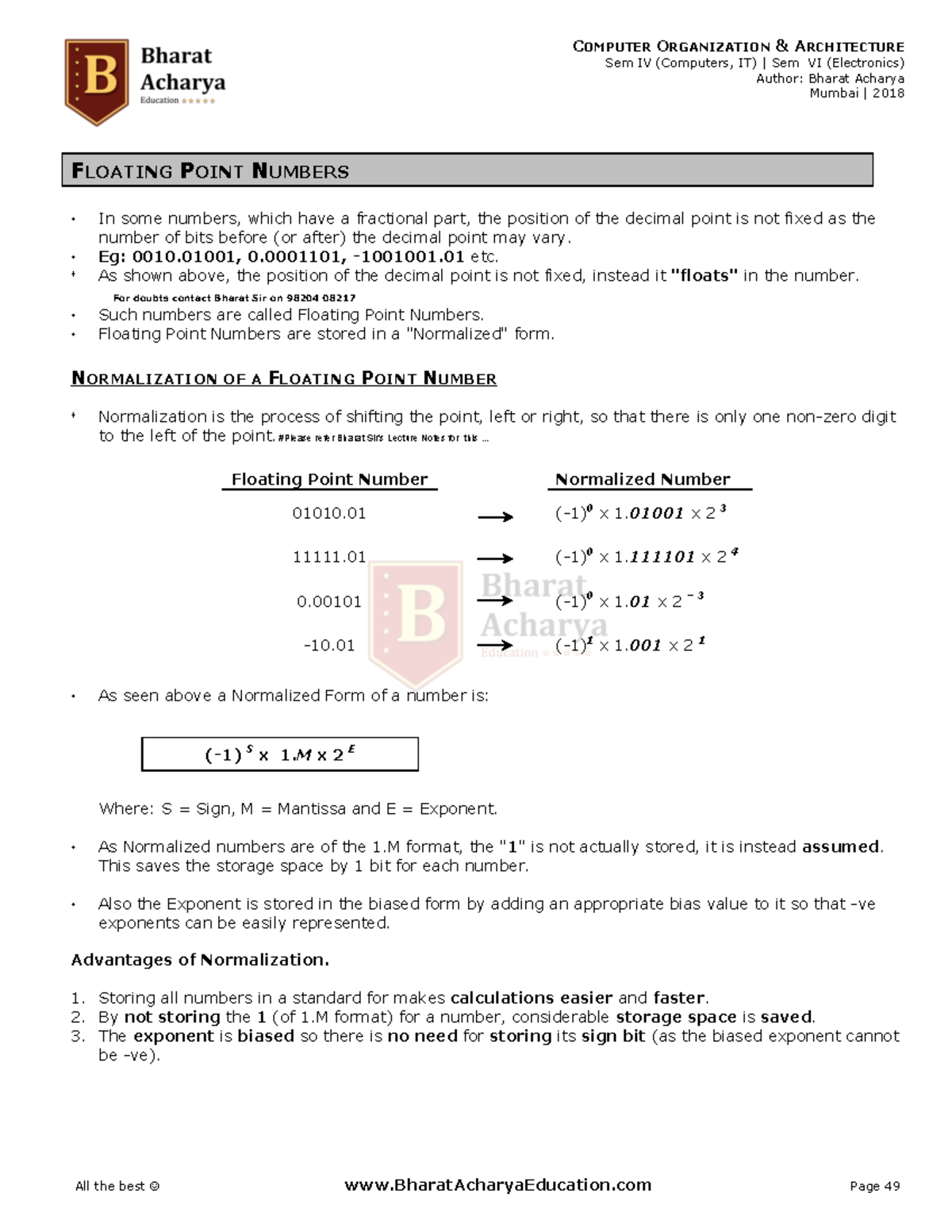 6. COA ALU Floating Point Number Formats - COMPUTER ORGANIZATION ...