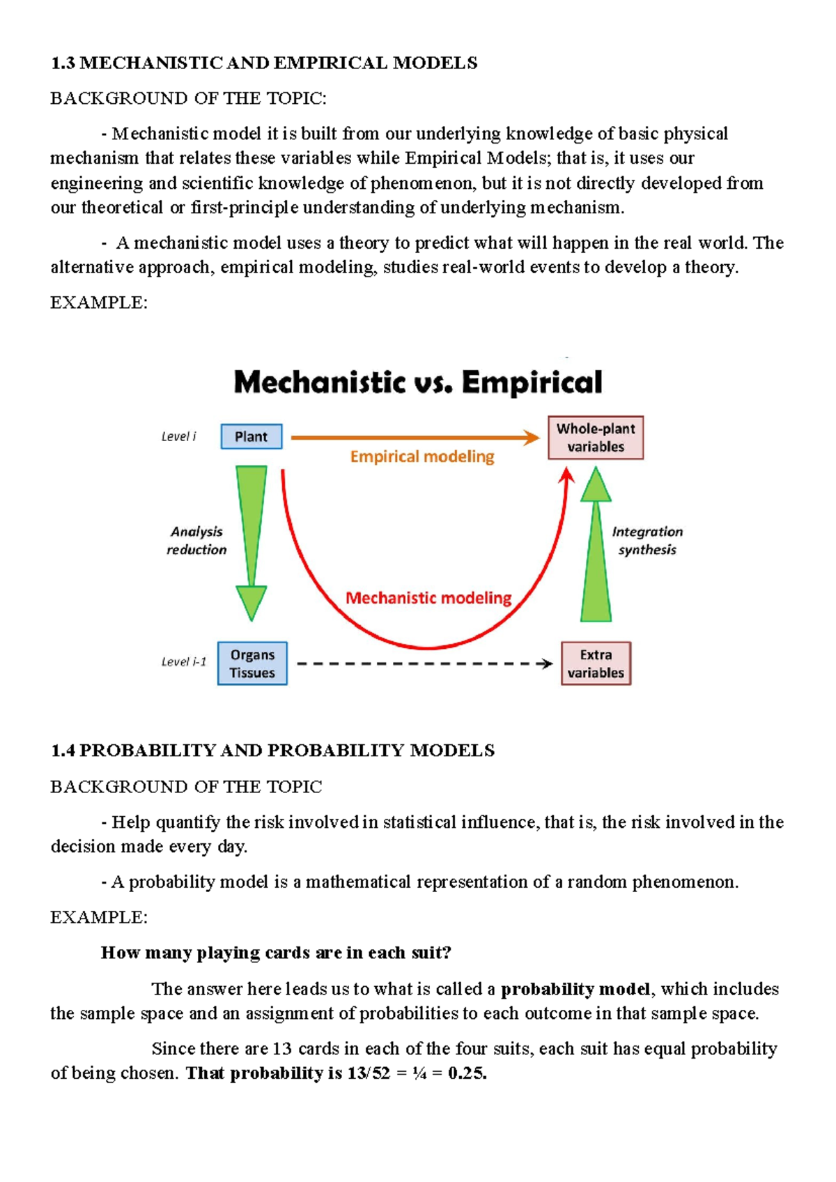 1 - NOTES - 1 MECHANISTIC AND EMPIRICAL MODELS BACKGROUND OF THE TOPIC ...