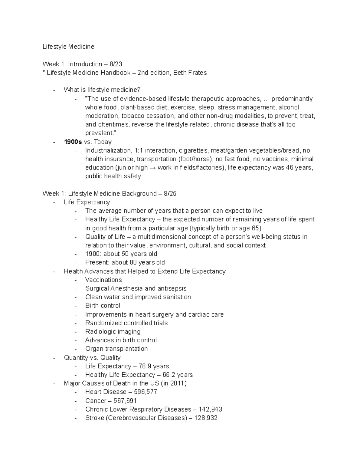 Lifestyle Medicine Exams 1 and 2 (lecture notes) - Lifestyle Medicine ...