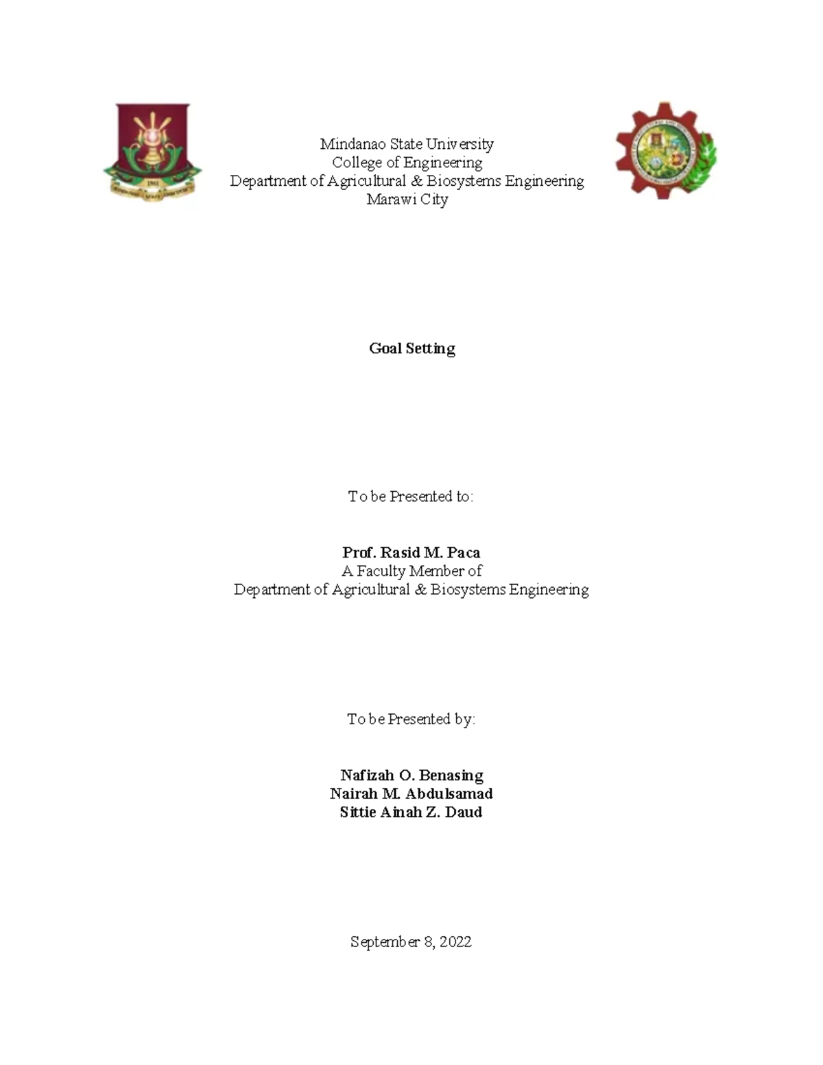 GOAL Setting Written Report - Mindanao State University College of ...