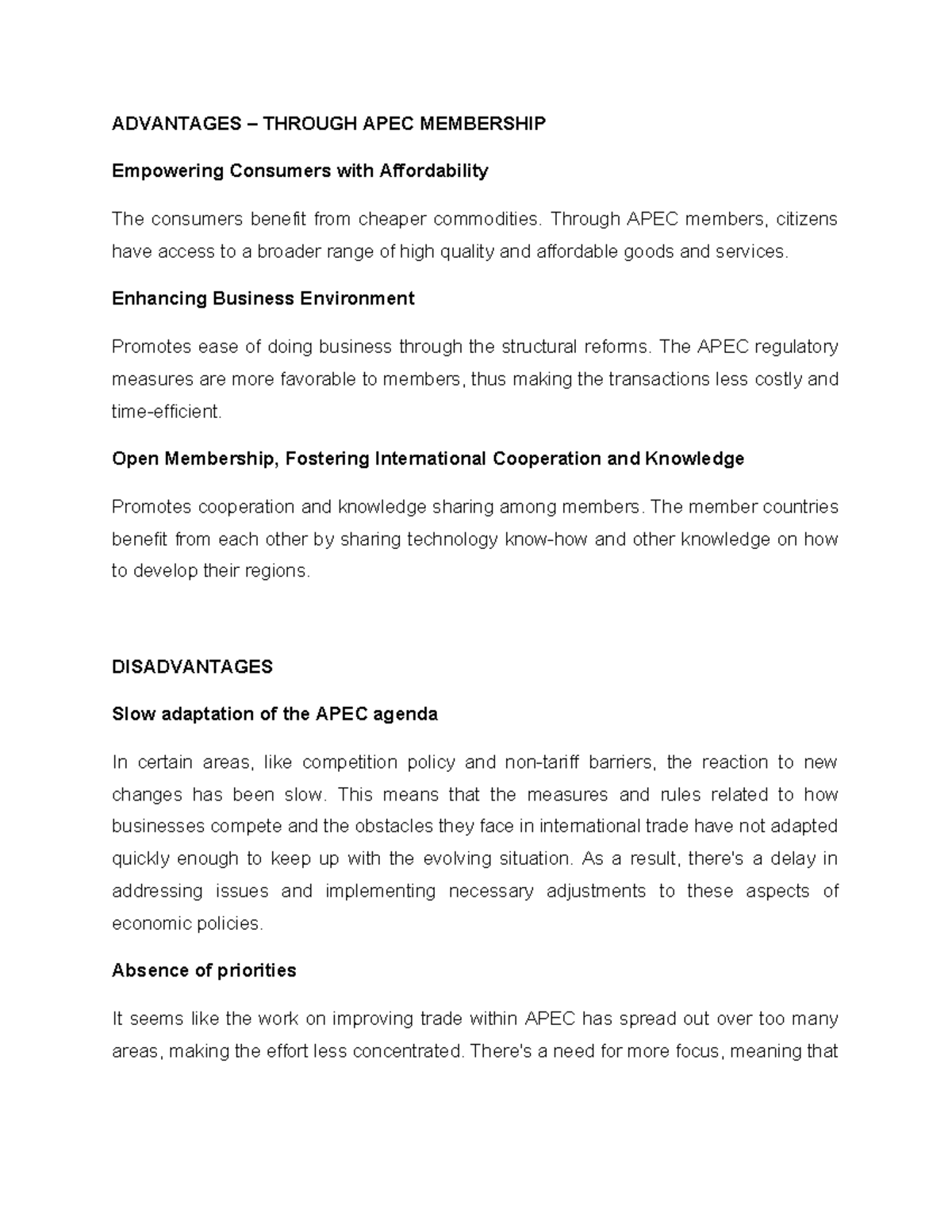 BACC - ADVANTAGES – THROUGH APEC MEMBERSHIP Empowering Consumers with ...