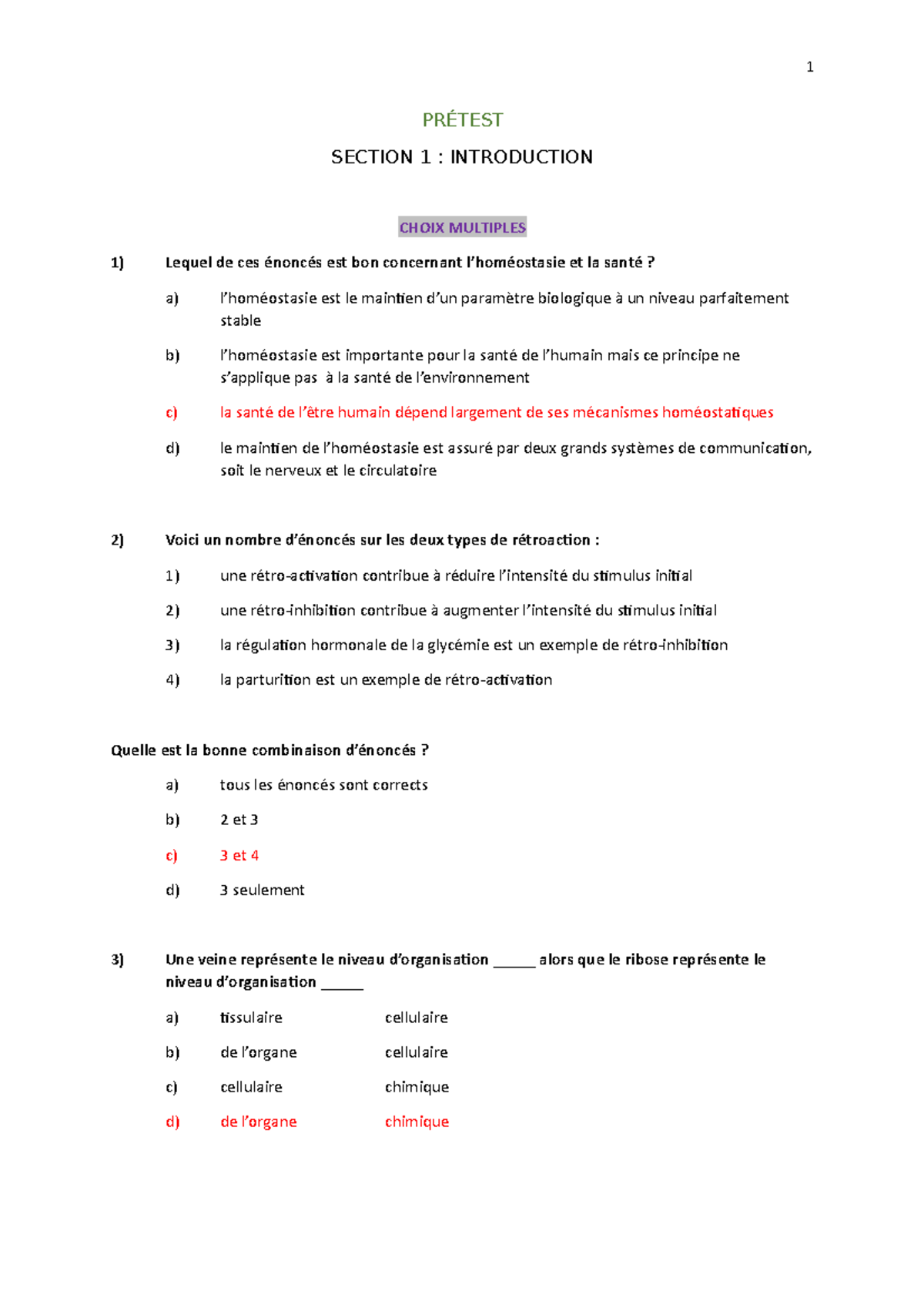 Prétest section 1 corrigé - PRÉTEST SECTION 1 : INTRODUCTION CHOIX ...