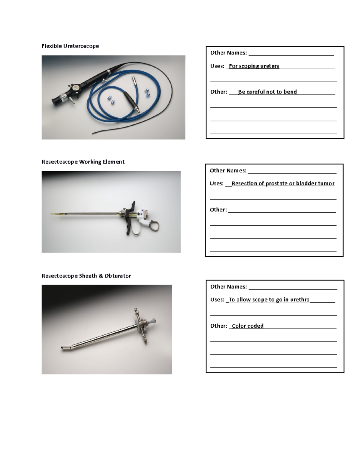 GU completed - gu instrument notes - Flexible Ureteroscope Resectoscope ...