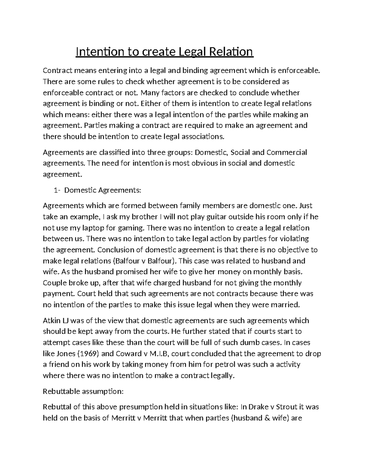 Intention to create legal relation - Intention to create Legal Relation ...