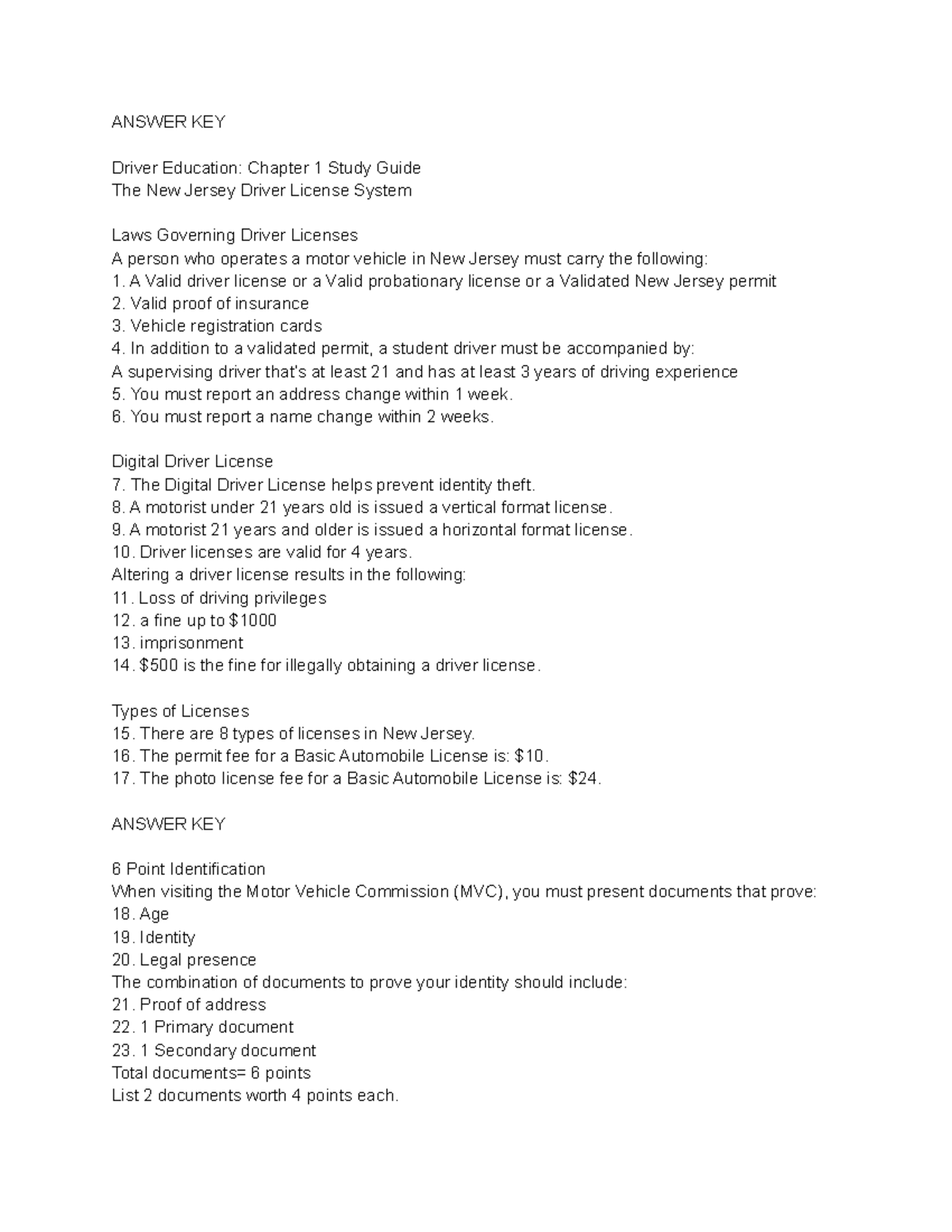 Study guide Chapter 1 - ANSWER KEY Driver Education: Chapter 1 Study ...