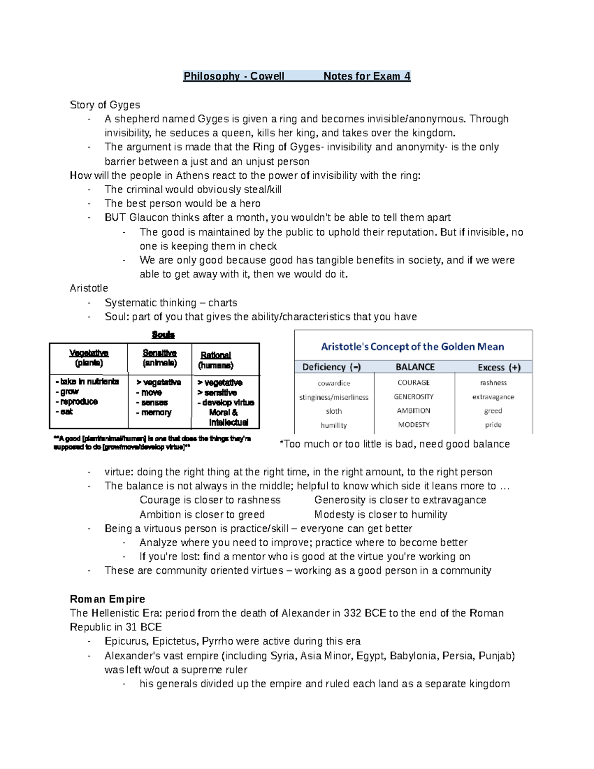 Phil notes 4 - Topics: Aristotle, Epicureanism, Stoicism, Kant ...