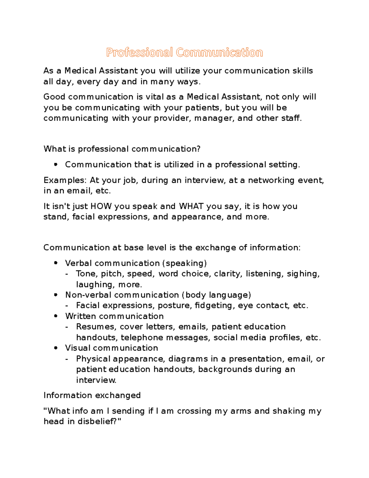 Professional Communication Lec. Notes - Professional Communication As a ...