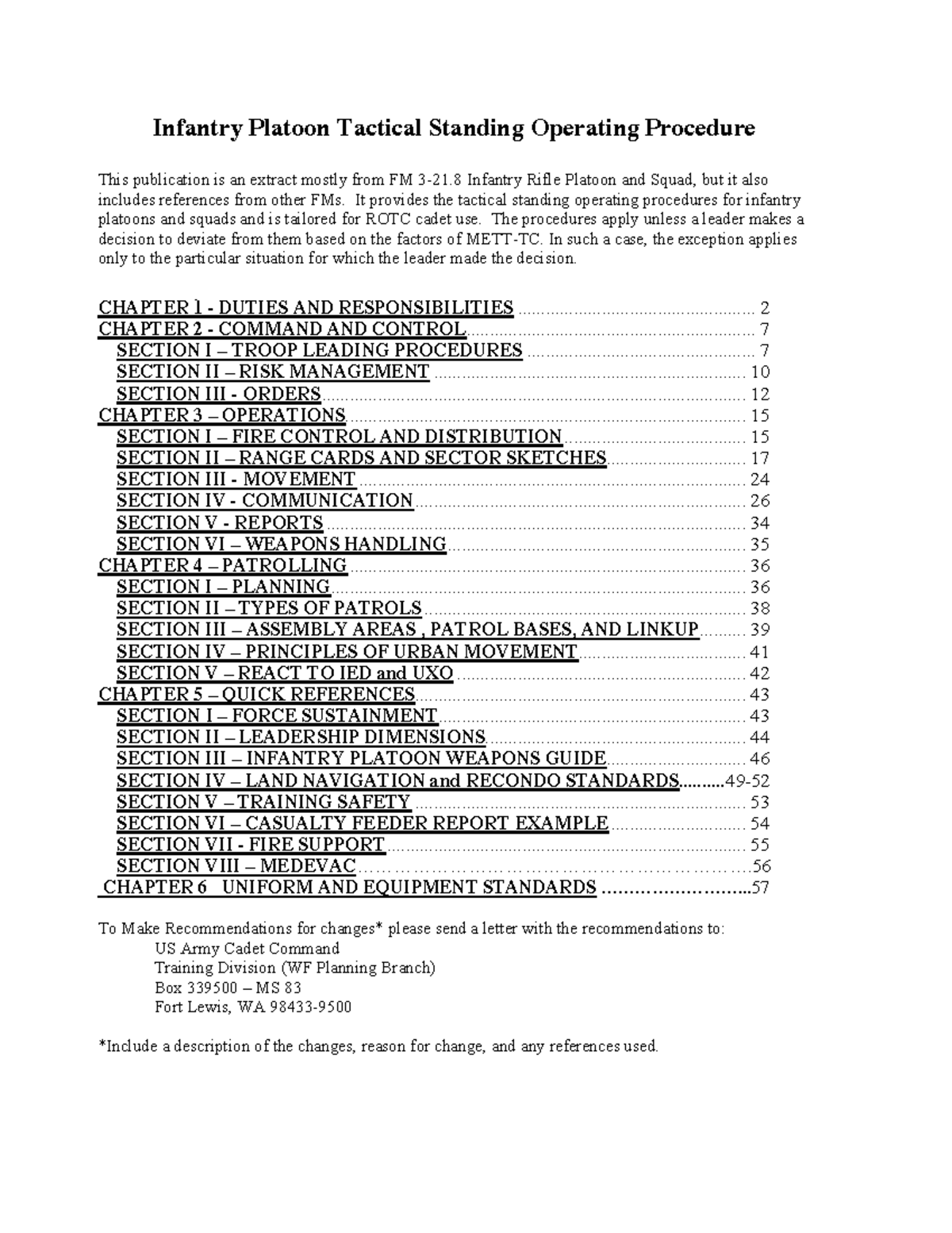 Tacsop - None - Infantry Platoon Tactical Standing Operating Procedure ...