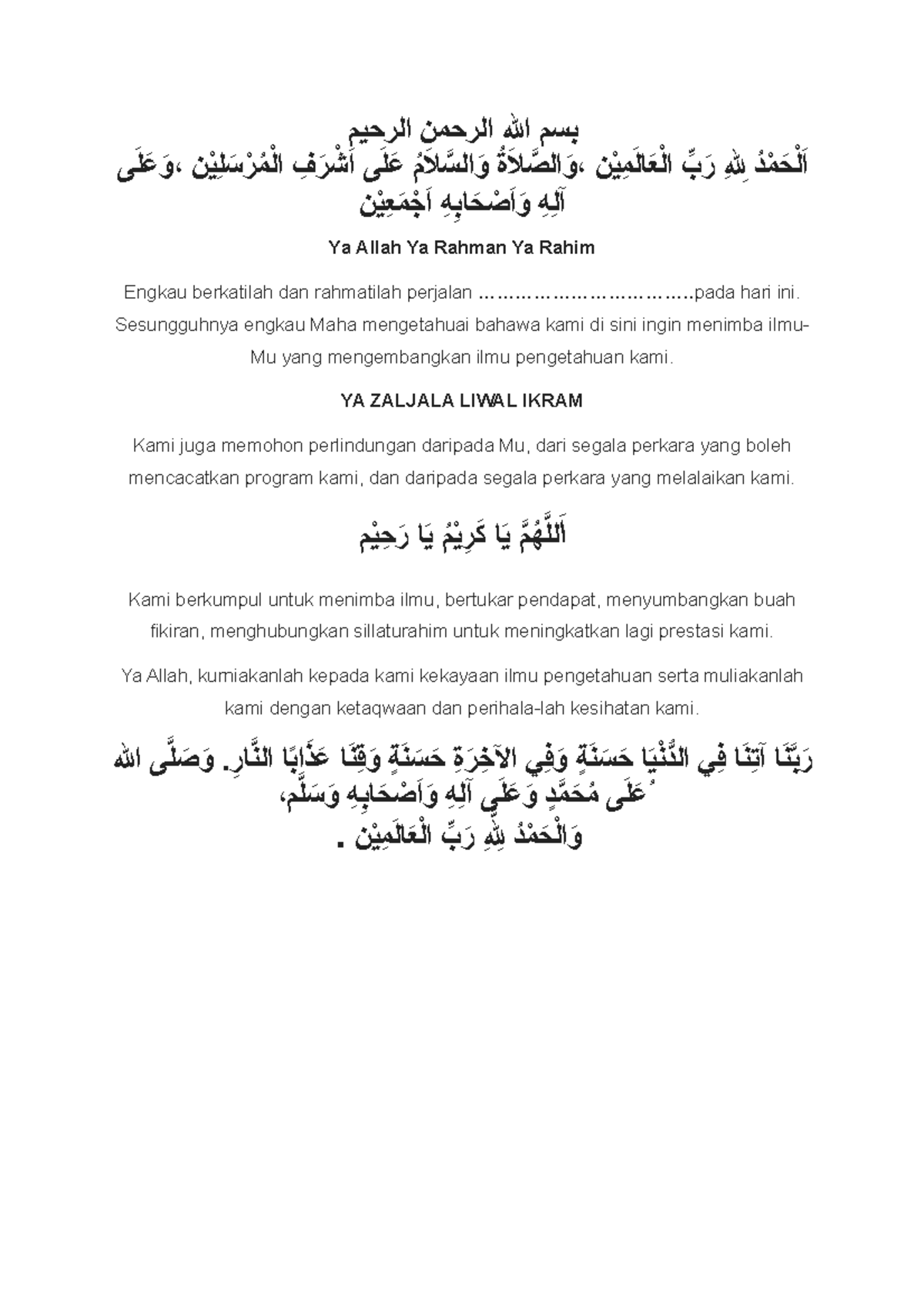 Script doa opening and closing - Islamic Theology - UiTM - Studocu