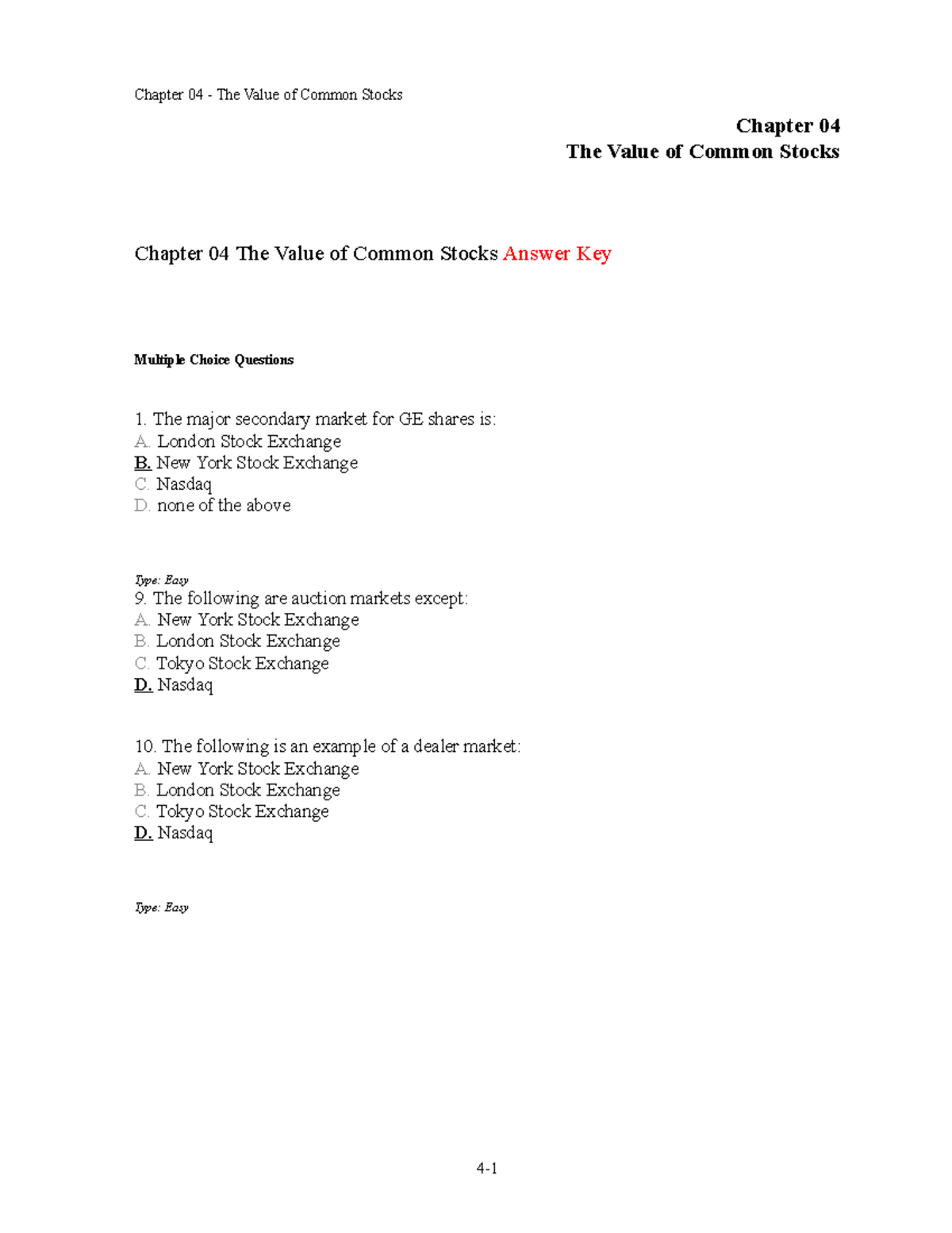 Chap004 - It is notes - Chapter 04 The Value of Common Stocks Chapter ...