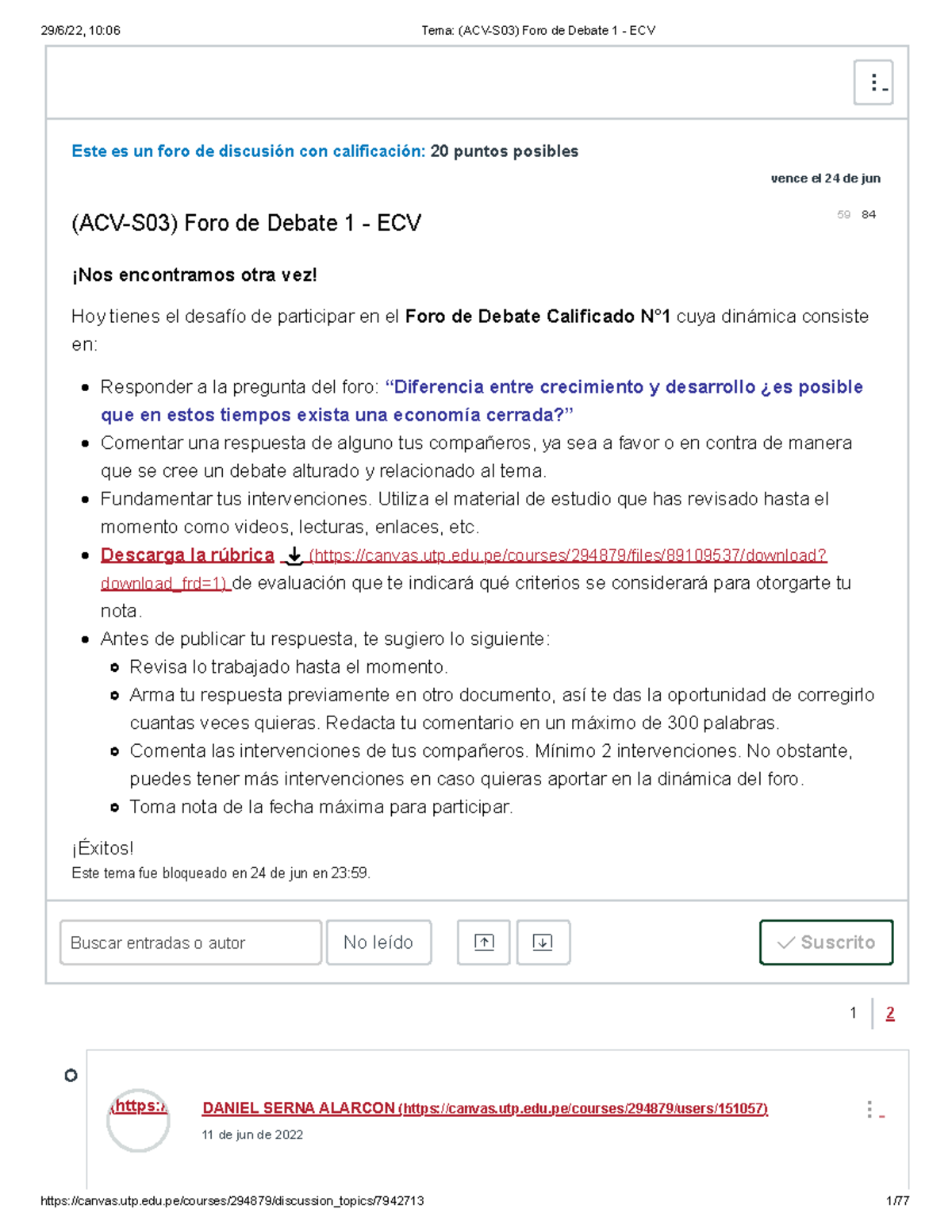Tema (ACV-S03) Foro de Debate 1 - ECV - 1 2 Este es un foro de ...