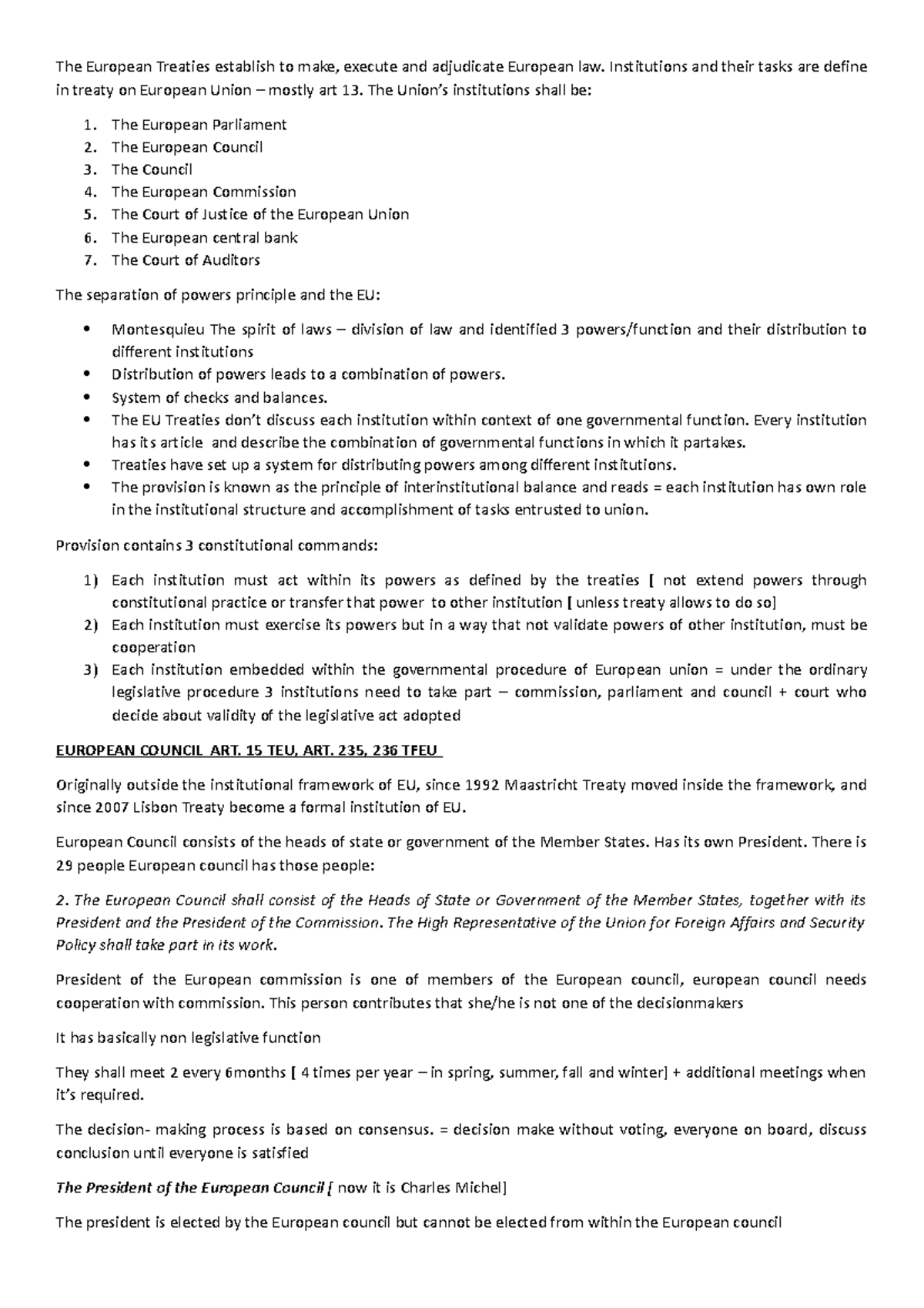 European Union LAW Notes - The European Treaties establish to make ...