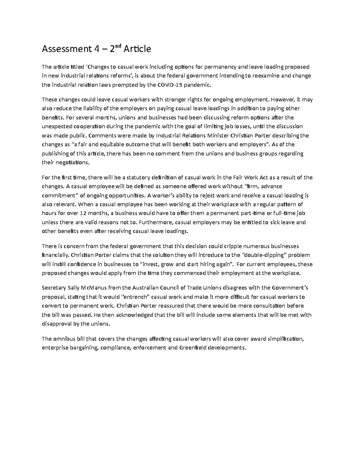 Assessment 4 - 2nd Article - Assessment 4 – 2nd Article The article ...