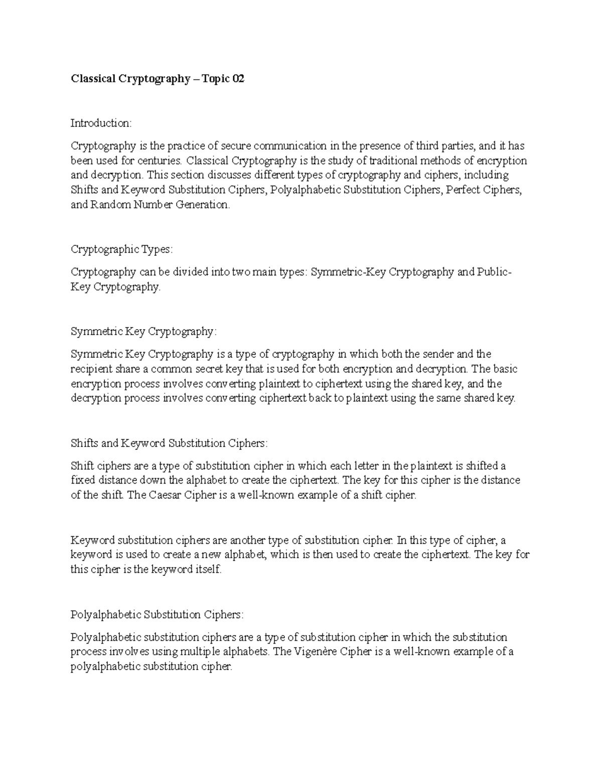 Topic 02 - Summarized lecture notes - Classical Cryptography – Topic 02 ...