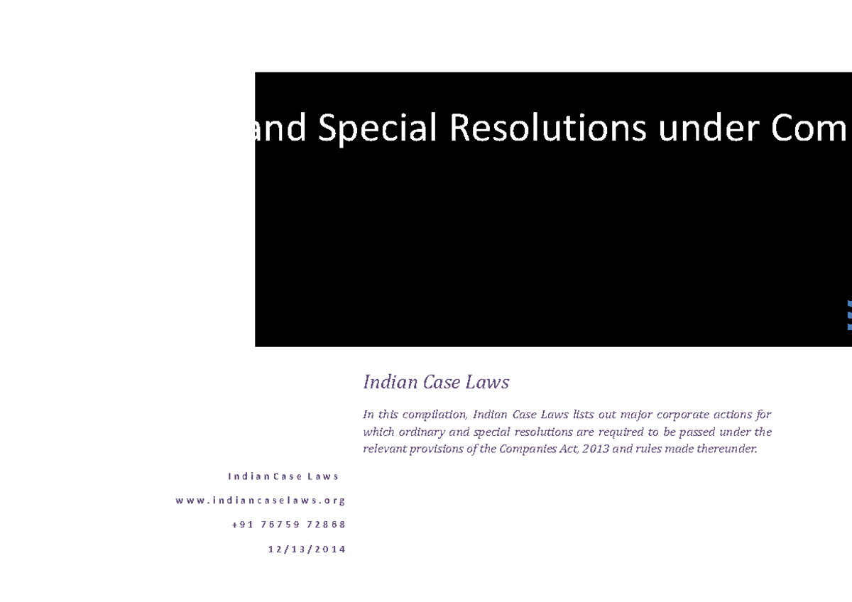 List of ordinary and special resolutions under companies act 2013 ...