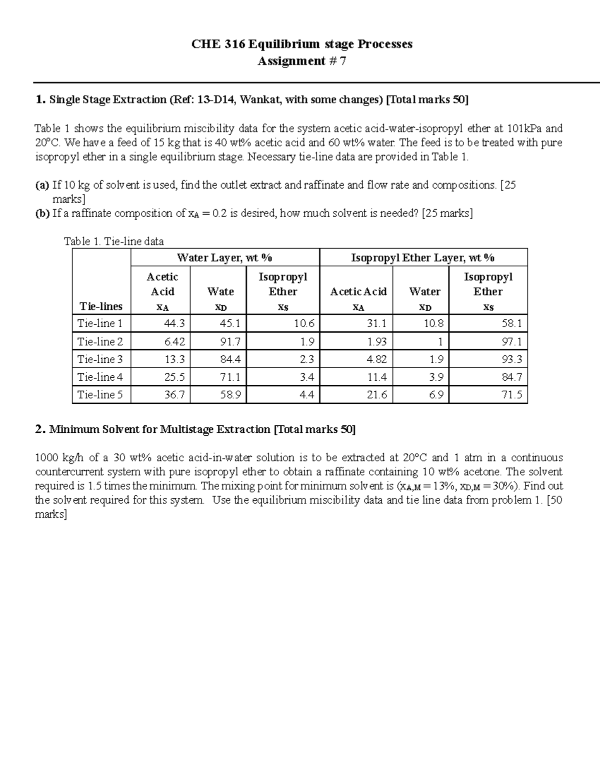 Assignment 7 - CHE 316 Equilibrium stage Processes Assignment # 7 1 ...