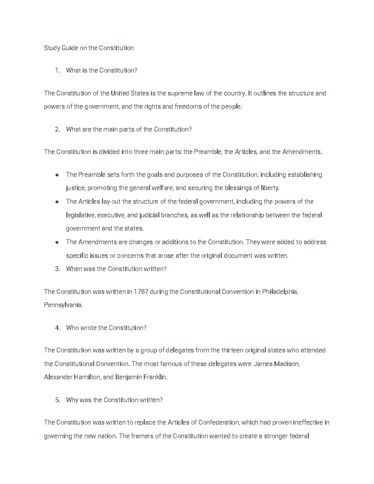 Constitution - study guide - Study Guide on the Constitution What is ...