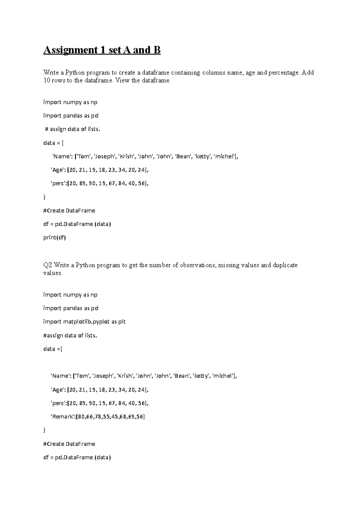 Tybsc practical - its helpful - Assignment 1 set A and B Write a Python ...