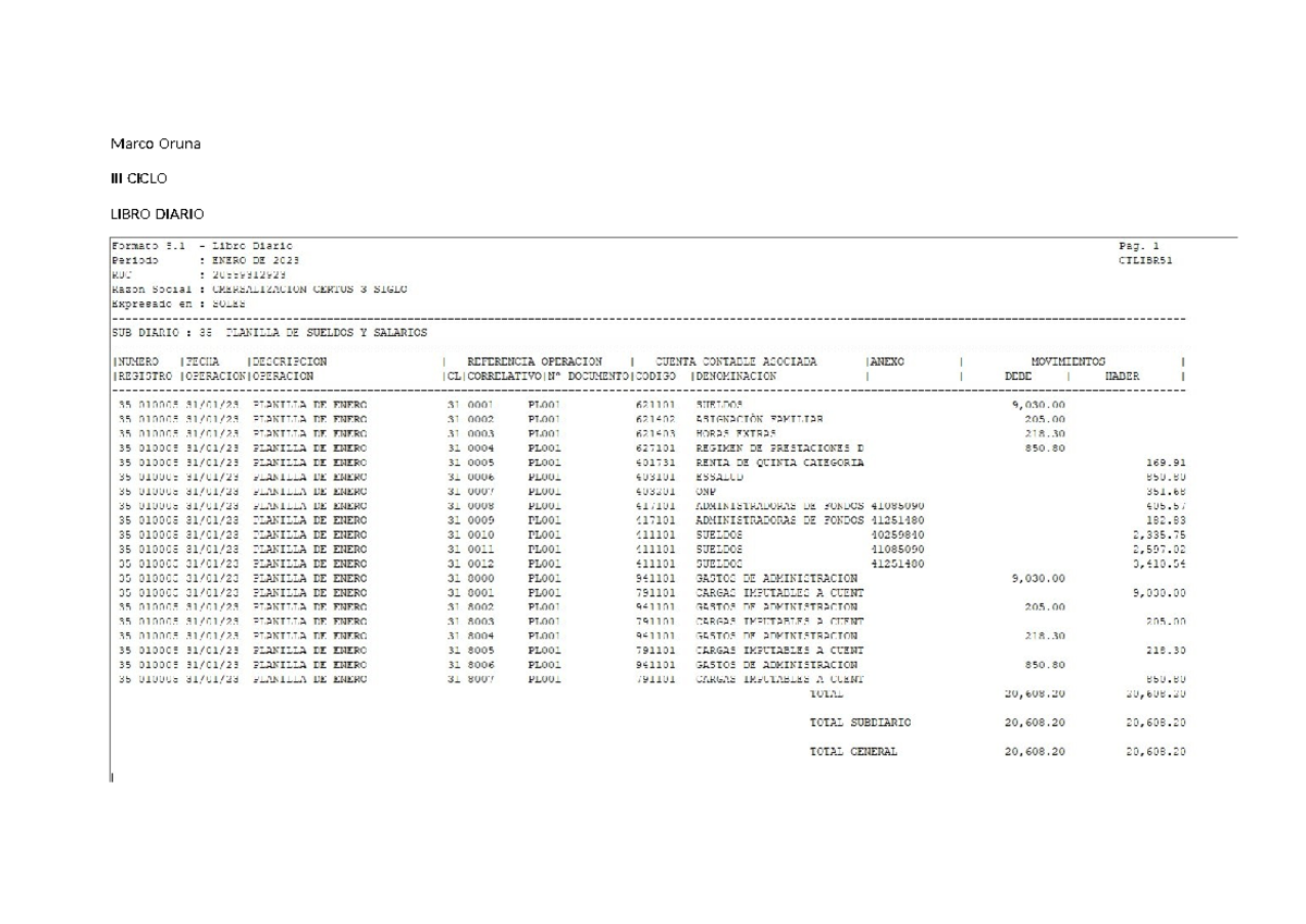 Libro Diario - Registro de libros contables - Marco Oruna III CICLO ...