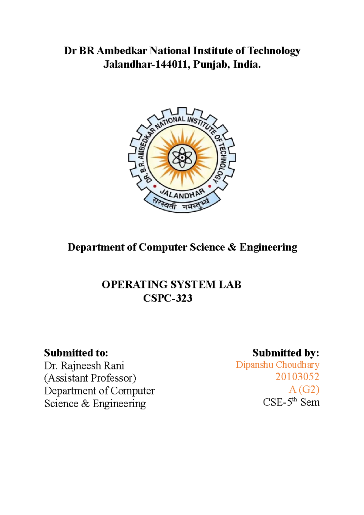 Lab4 - Lab material - Dr BR Ambedkar National Institute of Technology Jalandhar-144011, Punjab ...