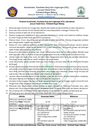 1. Pedoman K3L Jurusan Teknik Kimia Polinema 2022 - PENDAHULUAN Aset di ...