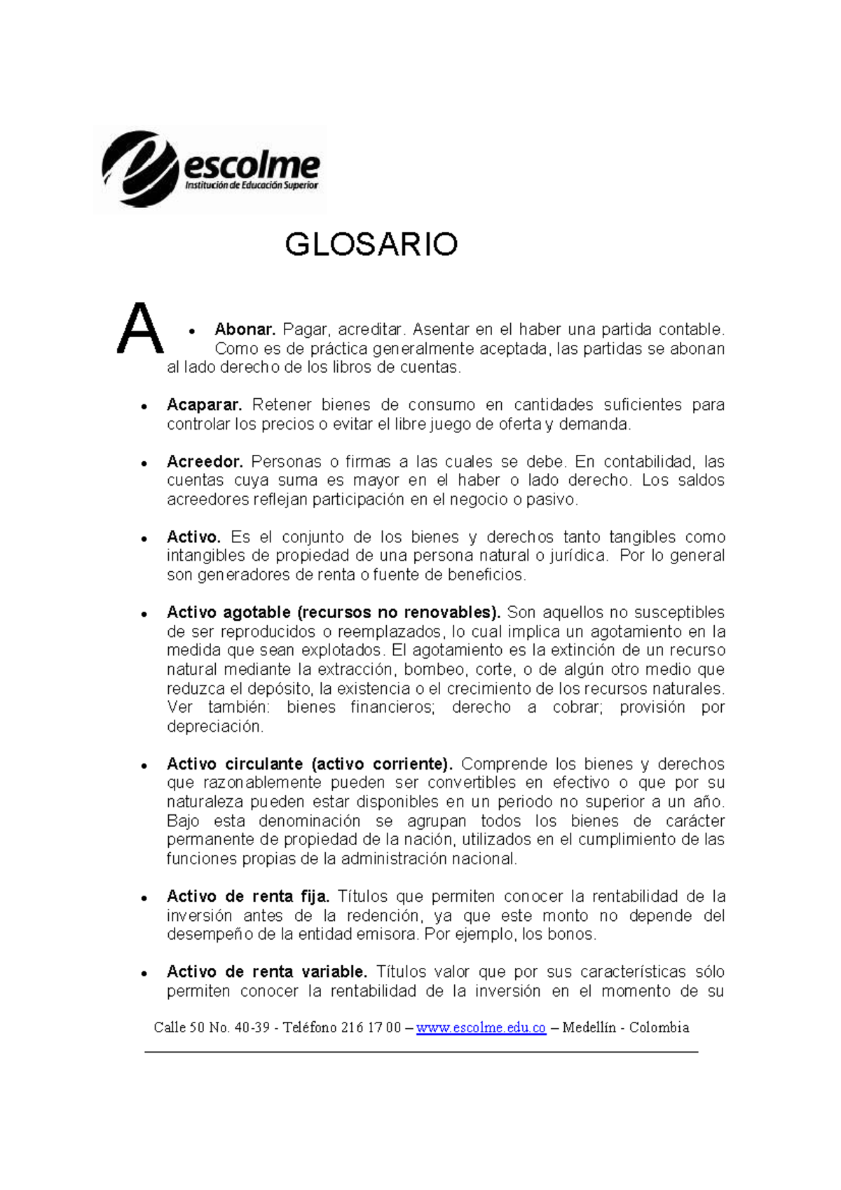 Glosario diccionario contable - - Studocu