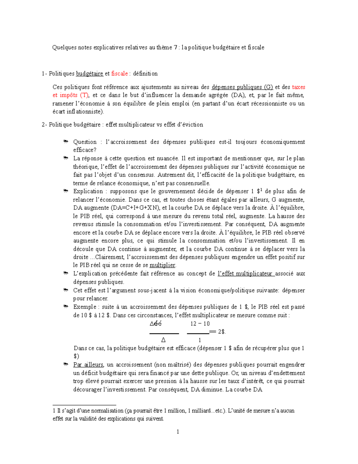 La politique budgétaire et fiscale - 2- Politique budgétaire : effet ...