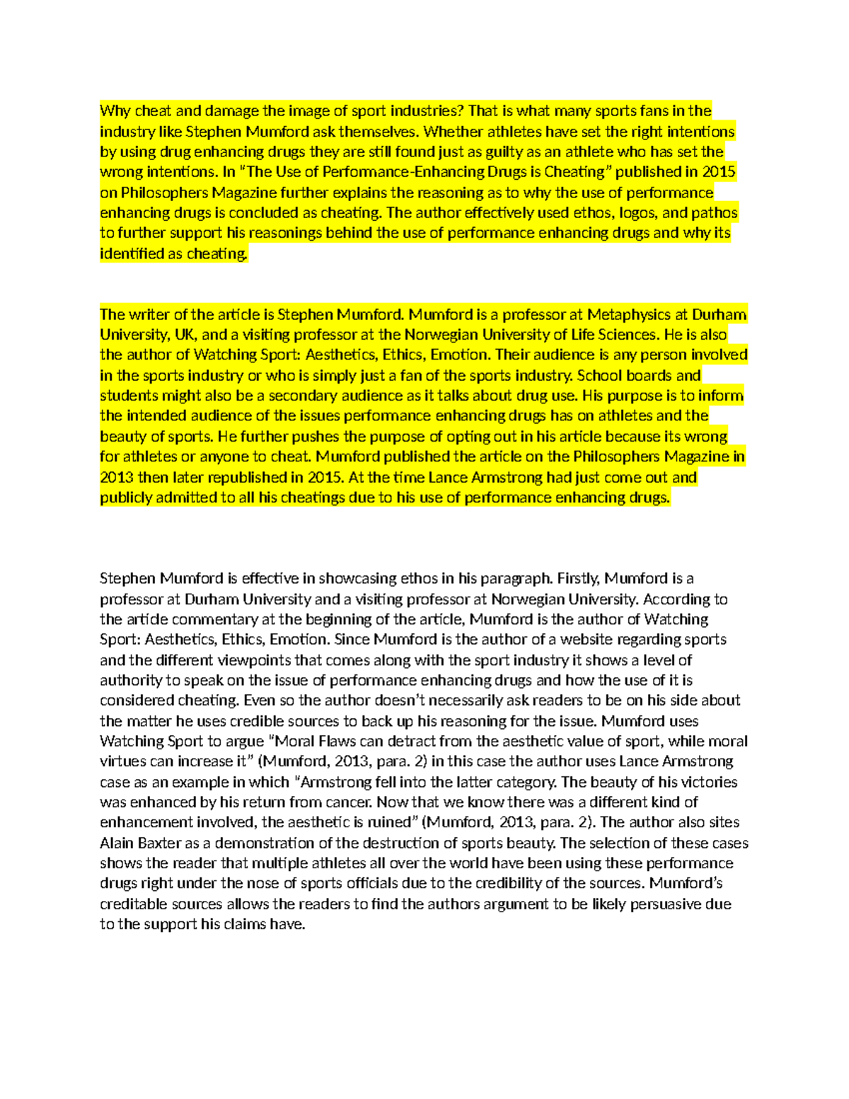 rhetorical essay - Why cheat and damage the image of sport industries ...