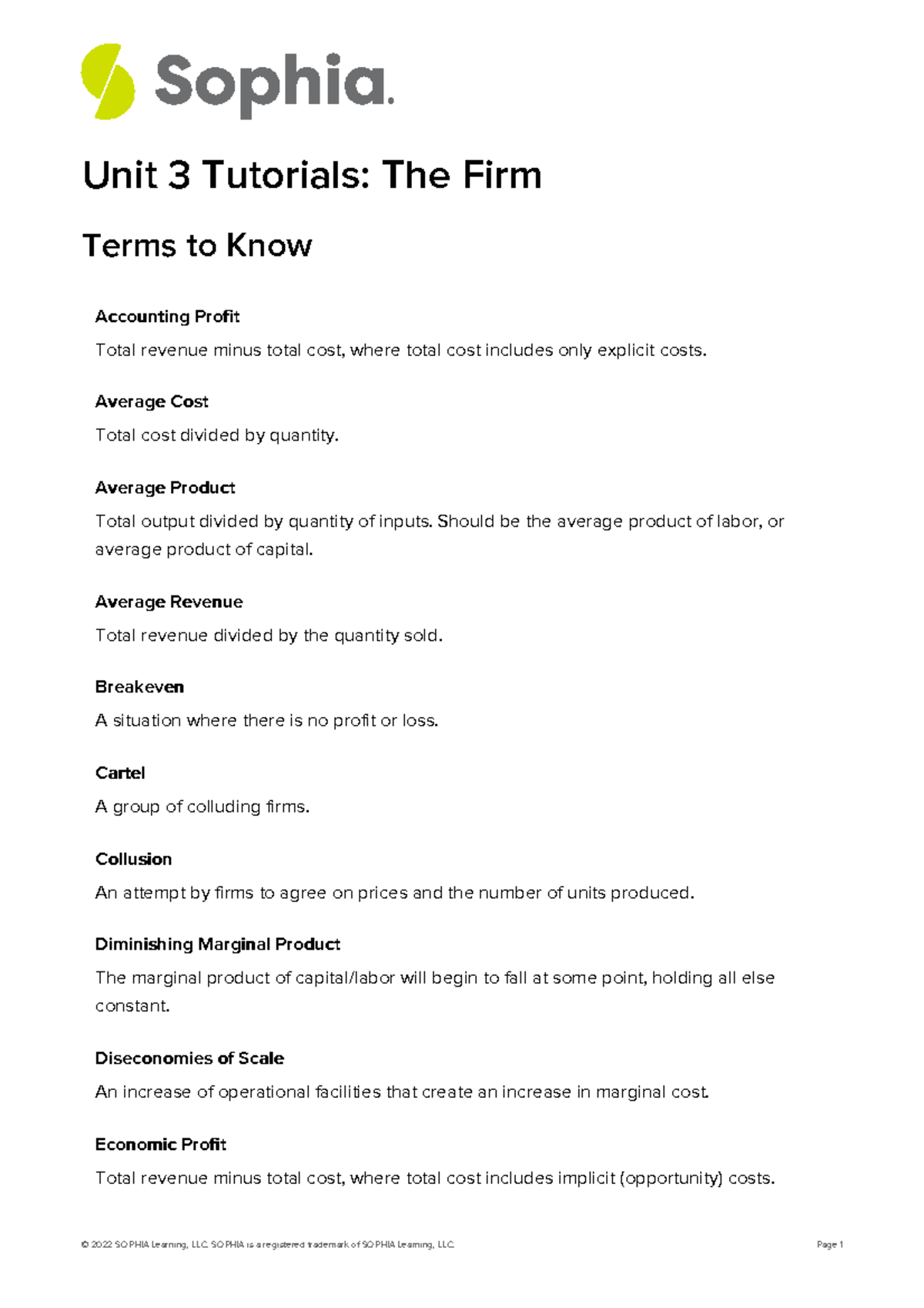 Sec 3 Defintions - Sophia Pathways - Unit 3 Tutorials: The Firm Terms ...