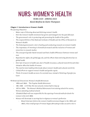 Unit 3 Women's Health LN - NURS: WOMEN’S HEALTH NURS 2120 – SPRING 2023 ...