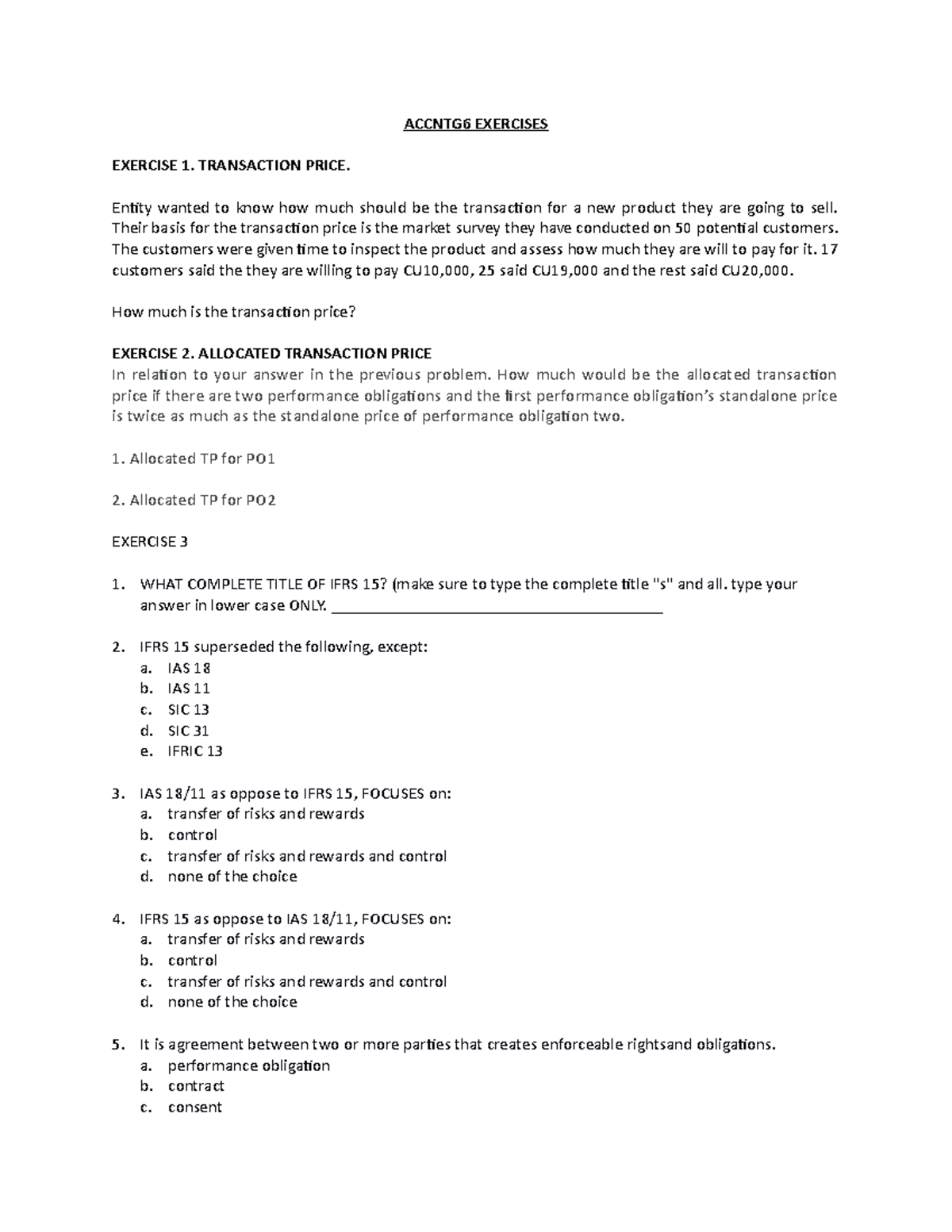 Accntg 6 Exercises - Bla - ACCNTG6 EXERCISES EXERCISE 1. TRANSACTION ...