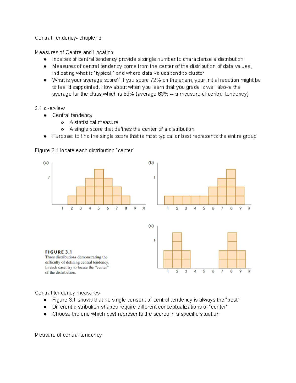 Chapter 3: Central Tendancy - Central Tendency- chapter 3 Measures of ...