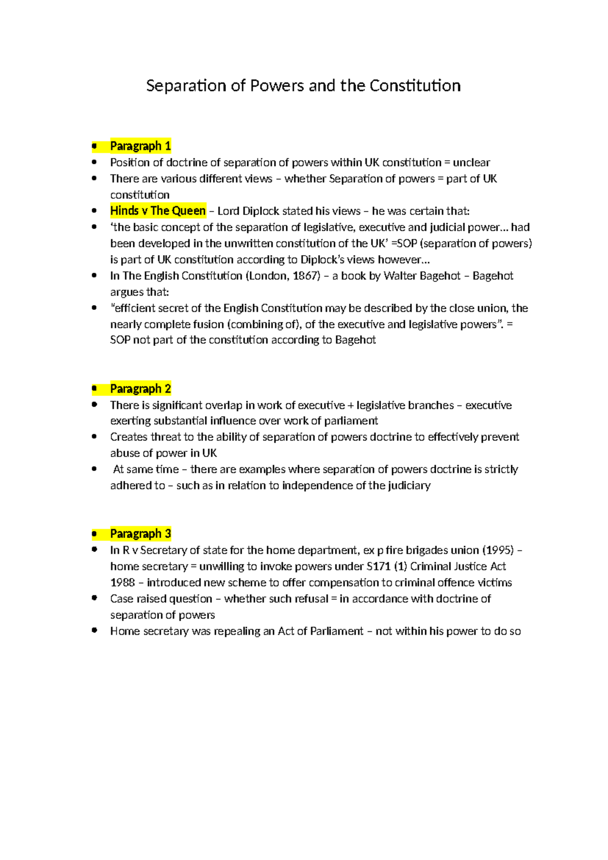 Separation of Powers and the Constitution - .. had been developed in ...