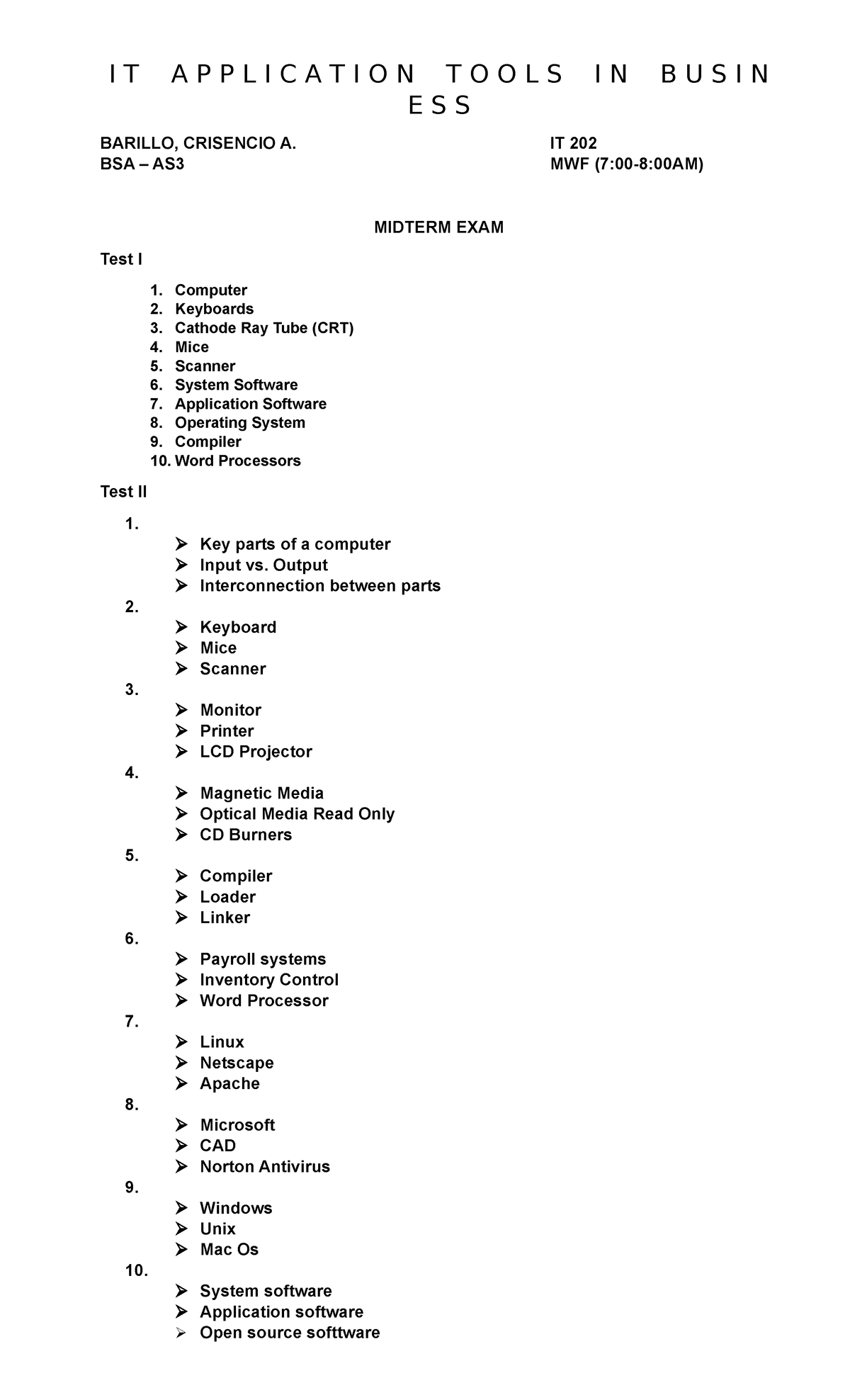 Midterm exam - IT application tools in business - I T A P P L I C A T I O N T O O L S I N B U S ...