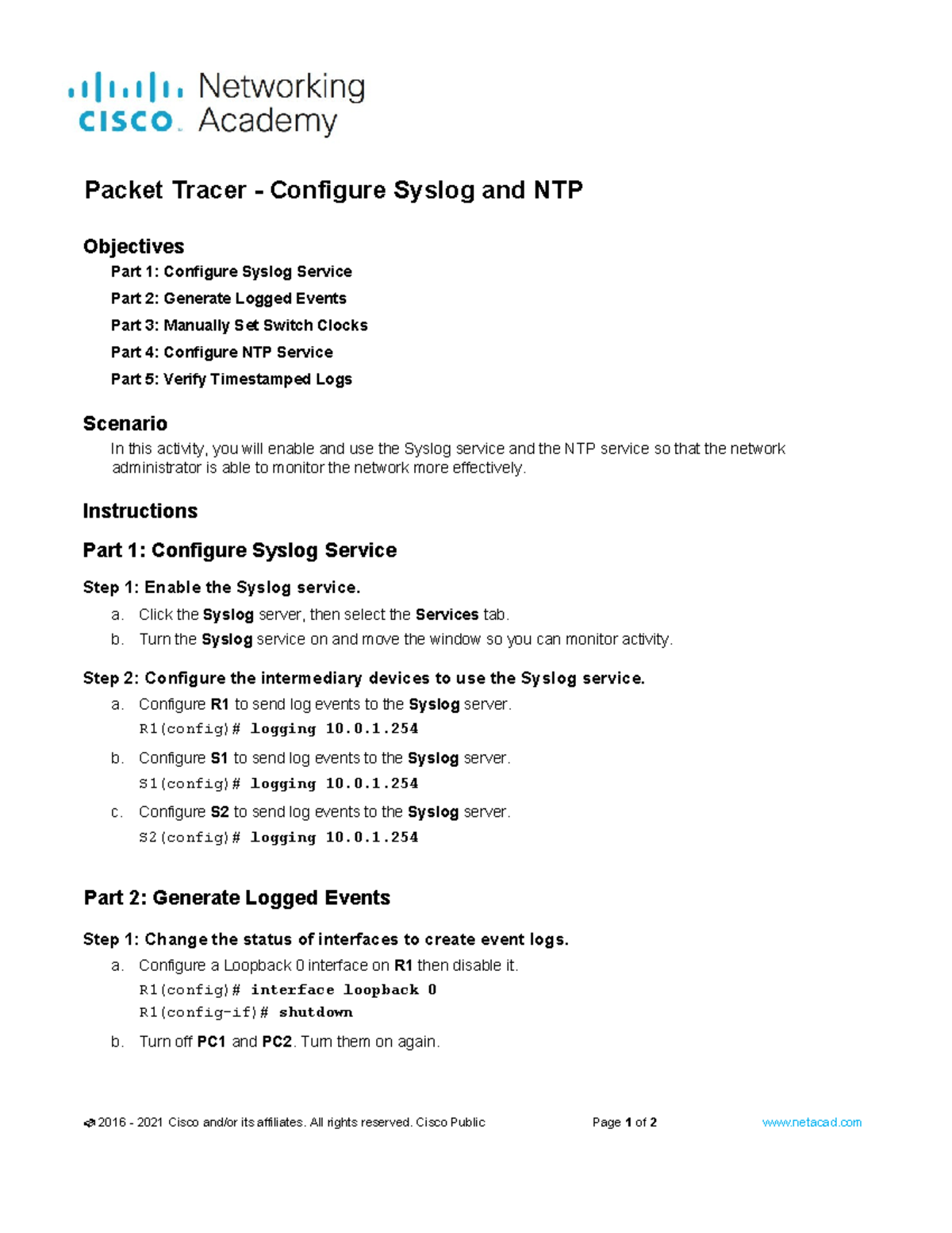 Packet Tracer Configure Syslog And Ntp Packet Tracer Configure