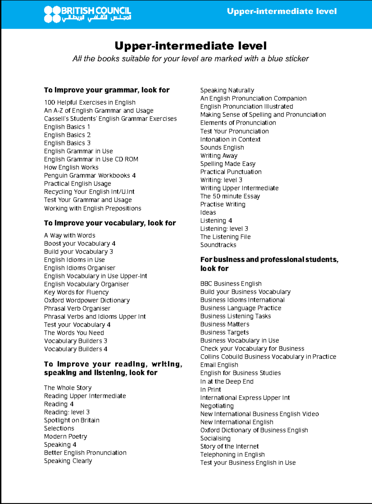 52855413 ps learn english upper intermediate list blue gaza - To improve your grammar, look for ...