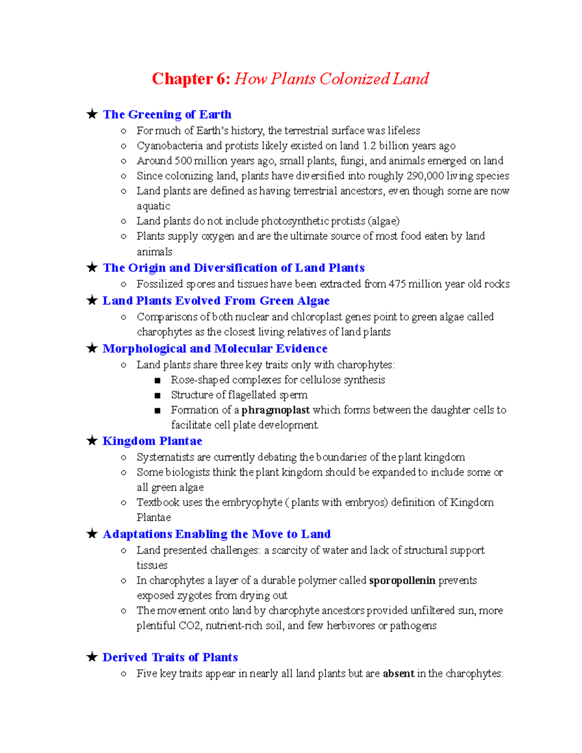 BIO182 Chapter 29 How Plants Colonized Land - Chapter 6: How Plants ...