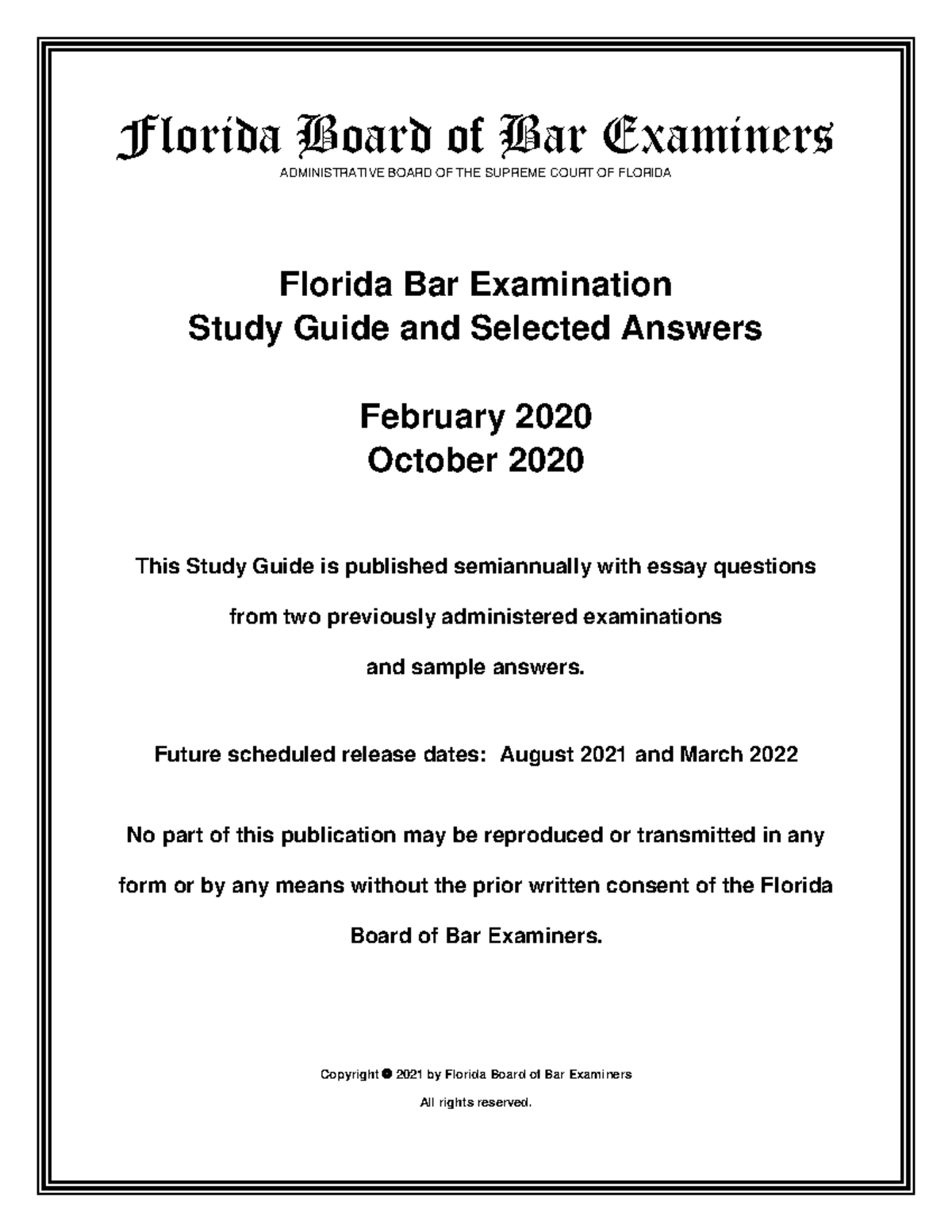 SG0321 - Florida Bar Exam Study Aids - Florida Board of Bar Examiners ...