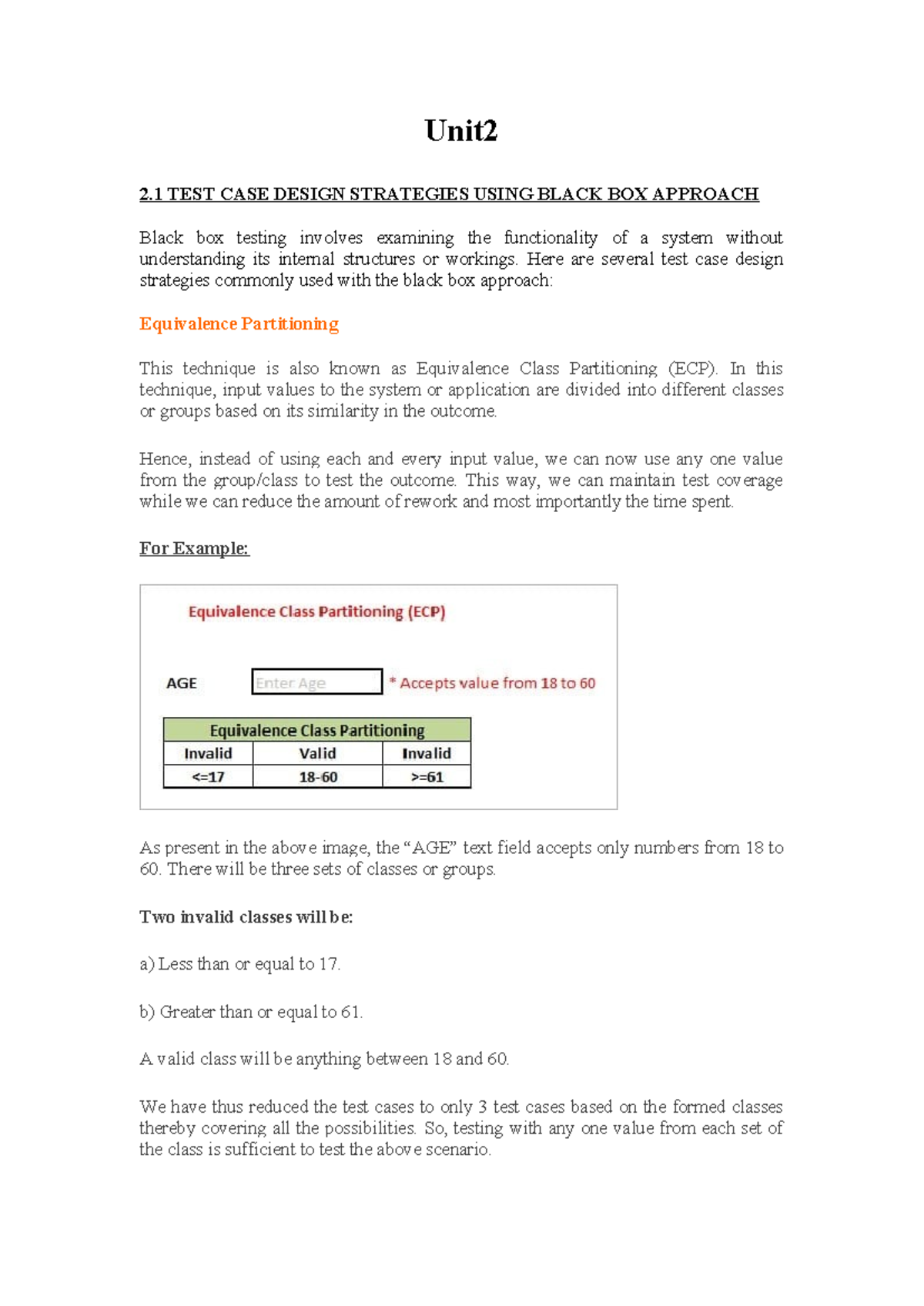 Software testing unit2 - Unit 2 TEST CASE DESIGN STRATEGIES USING BLACK ...